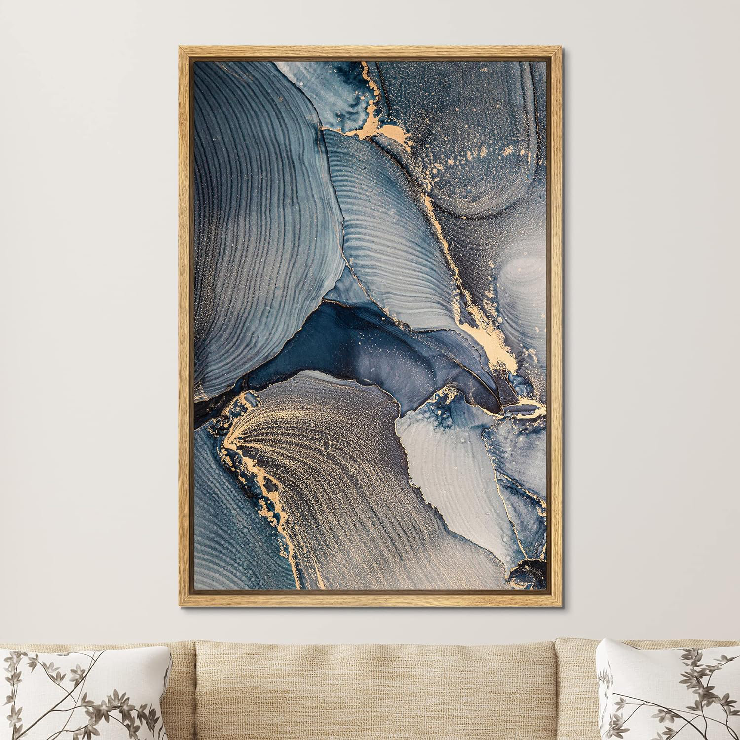 IDEA4WALL Smoke Effect Blue Gold Pastel Paint Stroke Collage Abstract ...