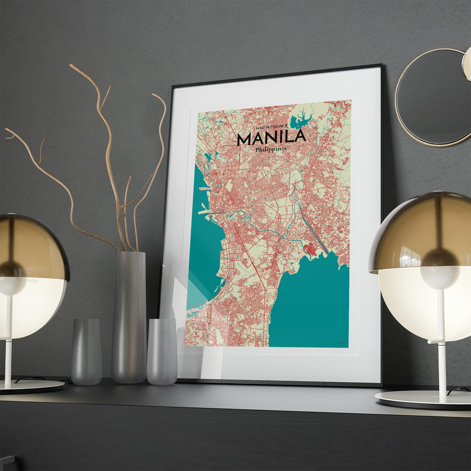 Borough Wharf Manila City Map in Tricolour - Unframed Graphic Art ...