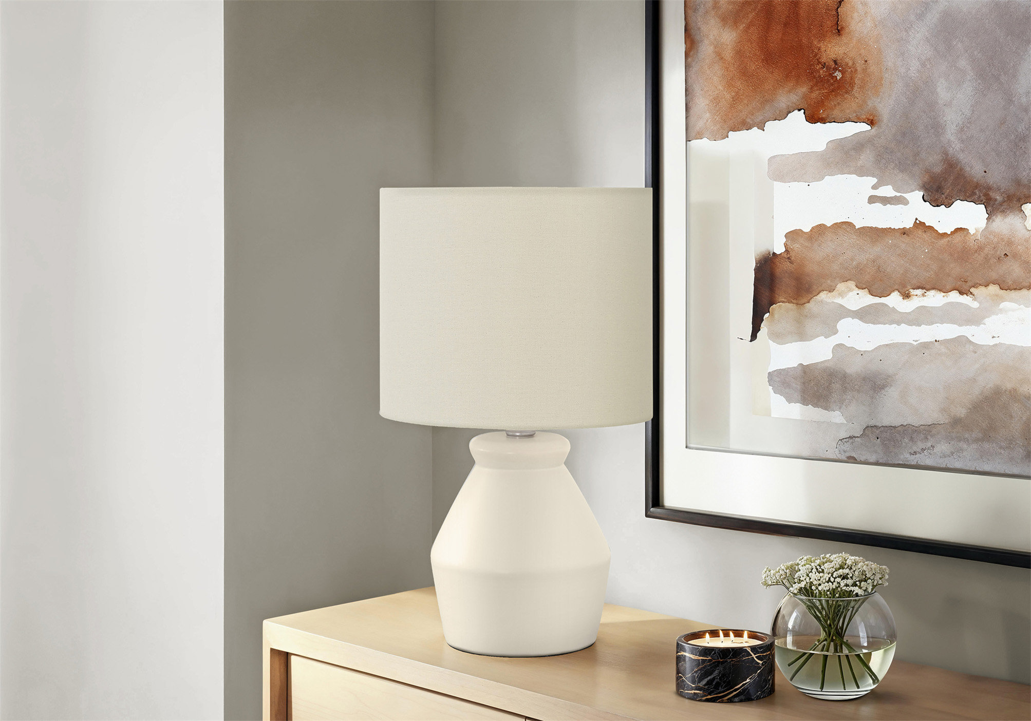 Ebern Designs Lighting, 17"H, Table Lamp, Cream Ceramic, Ivory / Cream ...