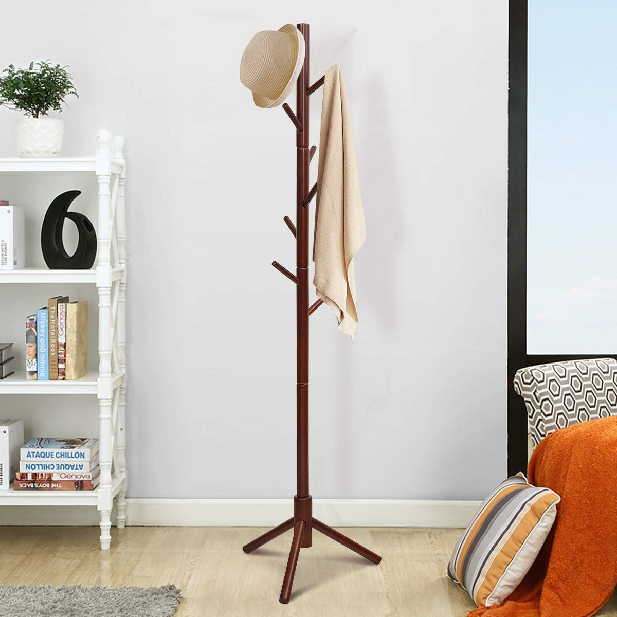 George Oliver Kule Coat Rack Freestanding Rubber Wood Coat Stand with 8 ...