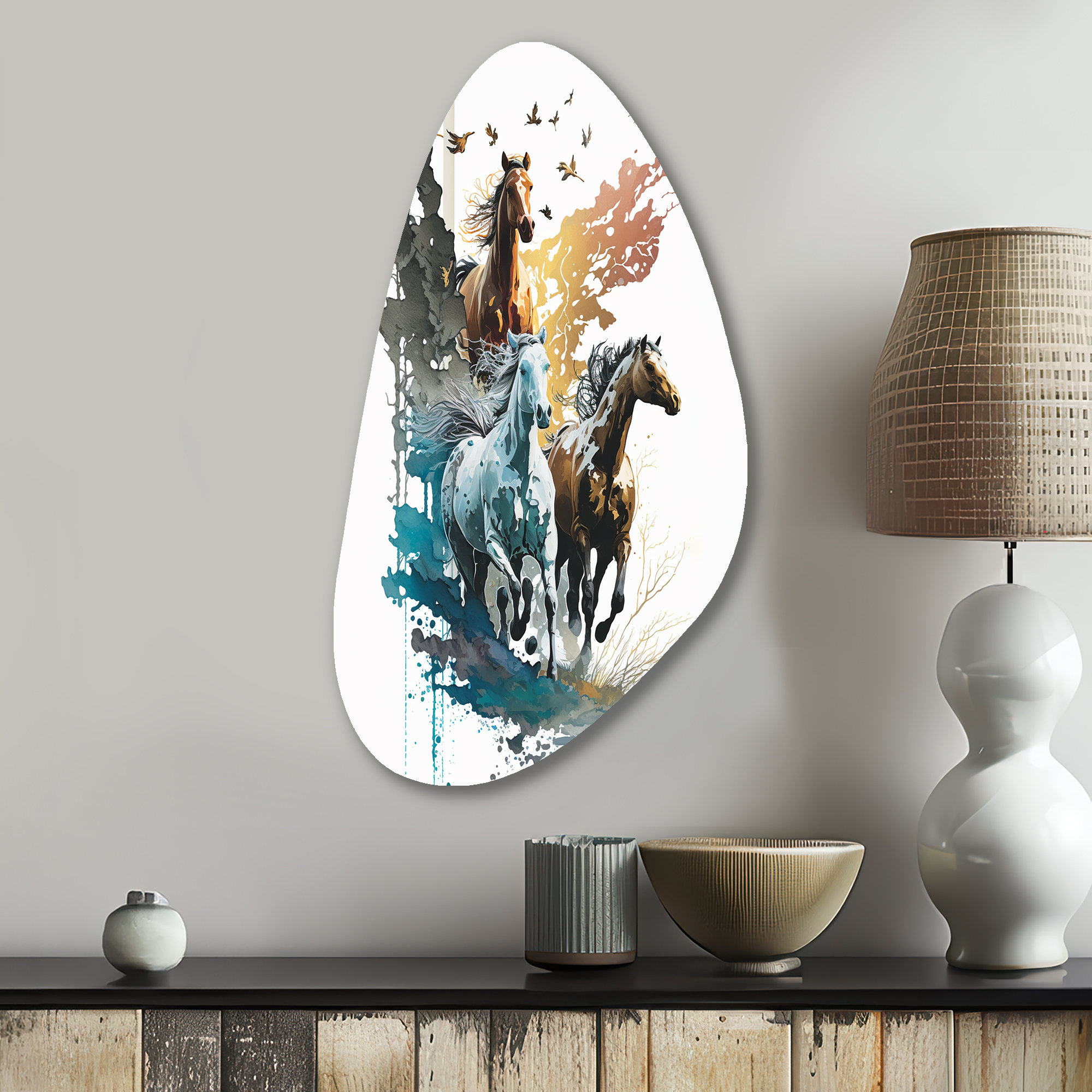 Loon Peak® Three Horse Stampede - Horse Fall Shape Irregular Metal Wall ...