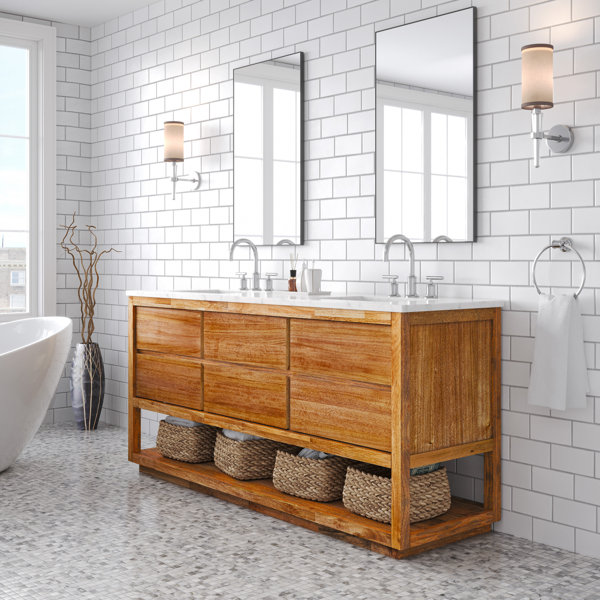 Birch Lane™ Tessa 72 In. Mango Wood Carrara White Marble Countertop ...