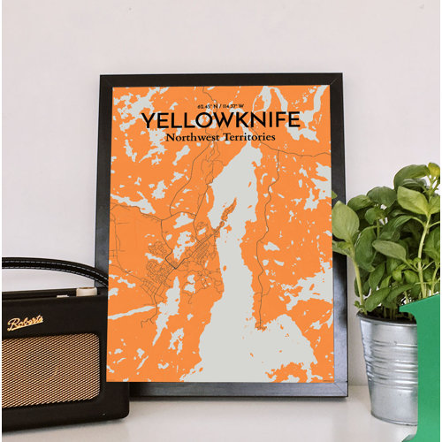 Wrought Studio Yellowknife City Map On Paper Graphic Art | Wayfair