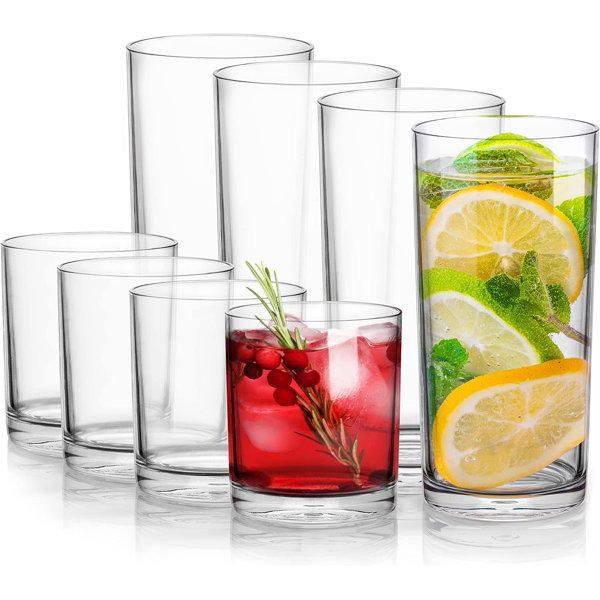 Latitude Run® Zulay Kitchen Clear Plastic Drinking Glasses Set of 8 ...
