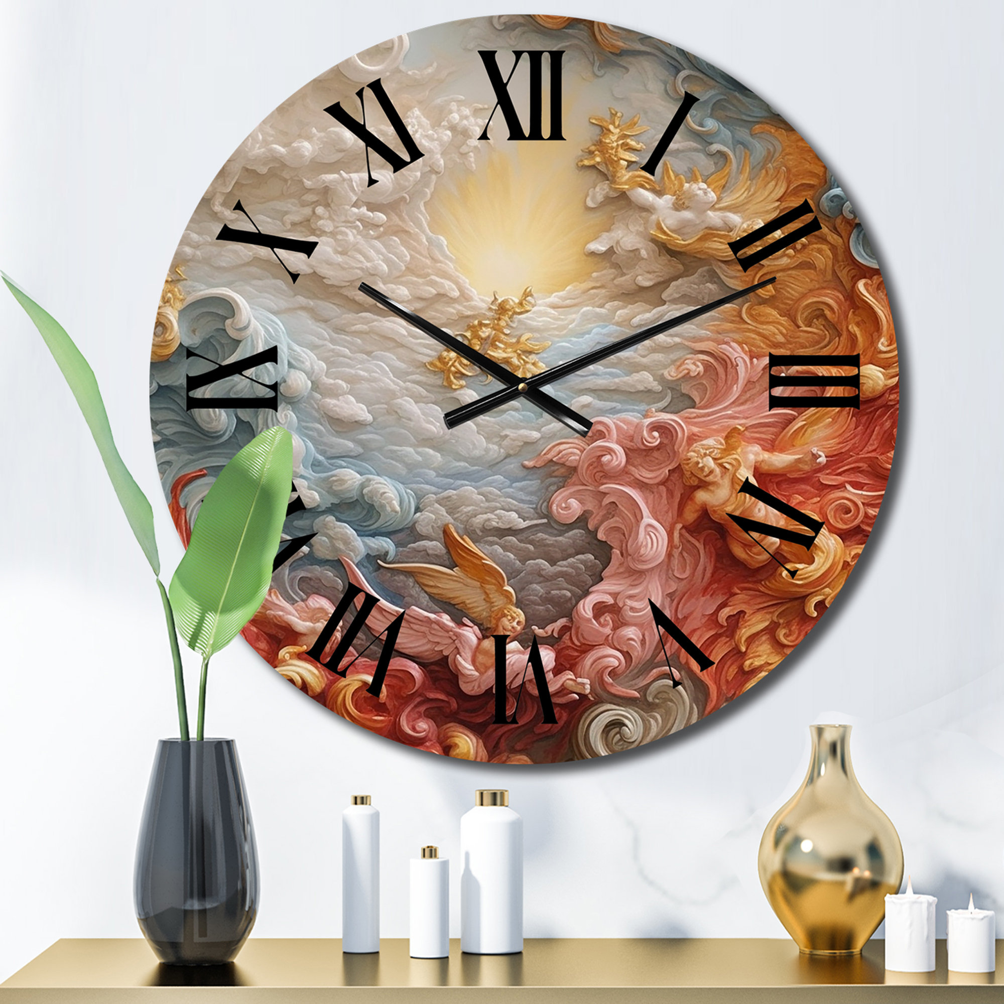 Design Art Cream Astrology Nebula Marble V Metal Wall Clock | Wayfair