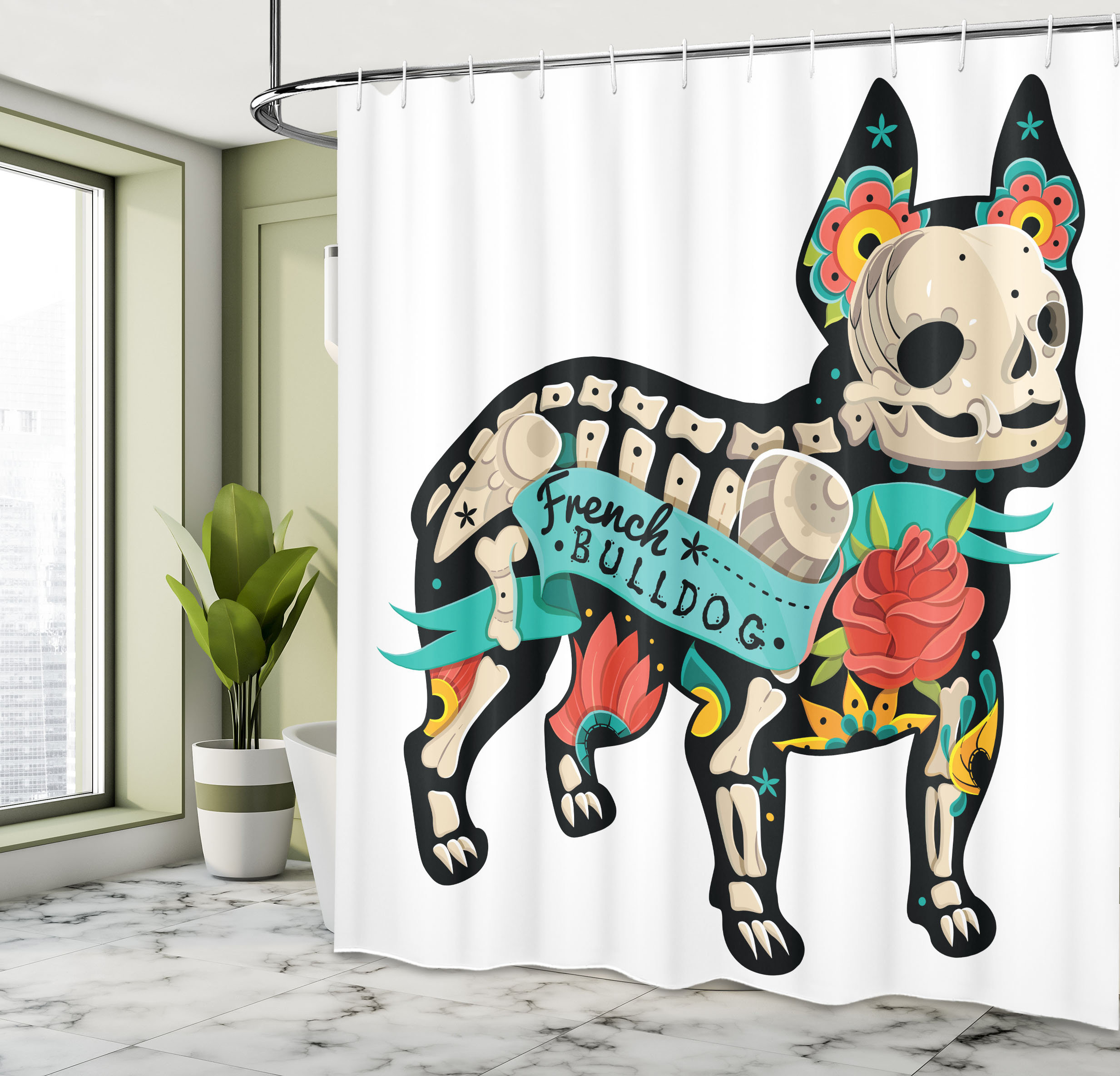 Ambesonne Bulldog Shower Curtain Gothic Skeleton | Wayfair