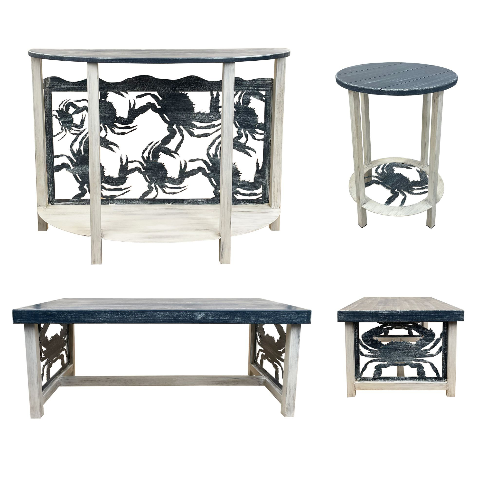 Rosecliff Heights Cottage/Navy Crab Furniture Set: 1-Coffee Table, 1-Sofa Table, 2-Round End ...