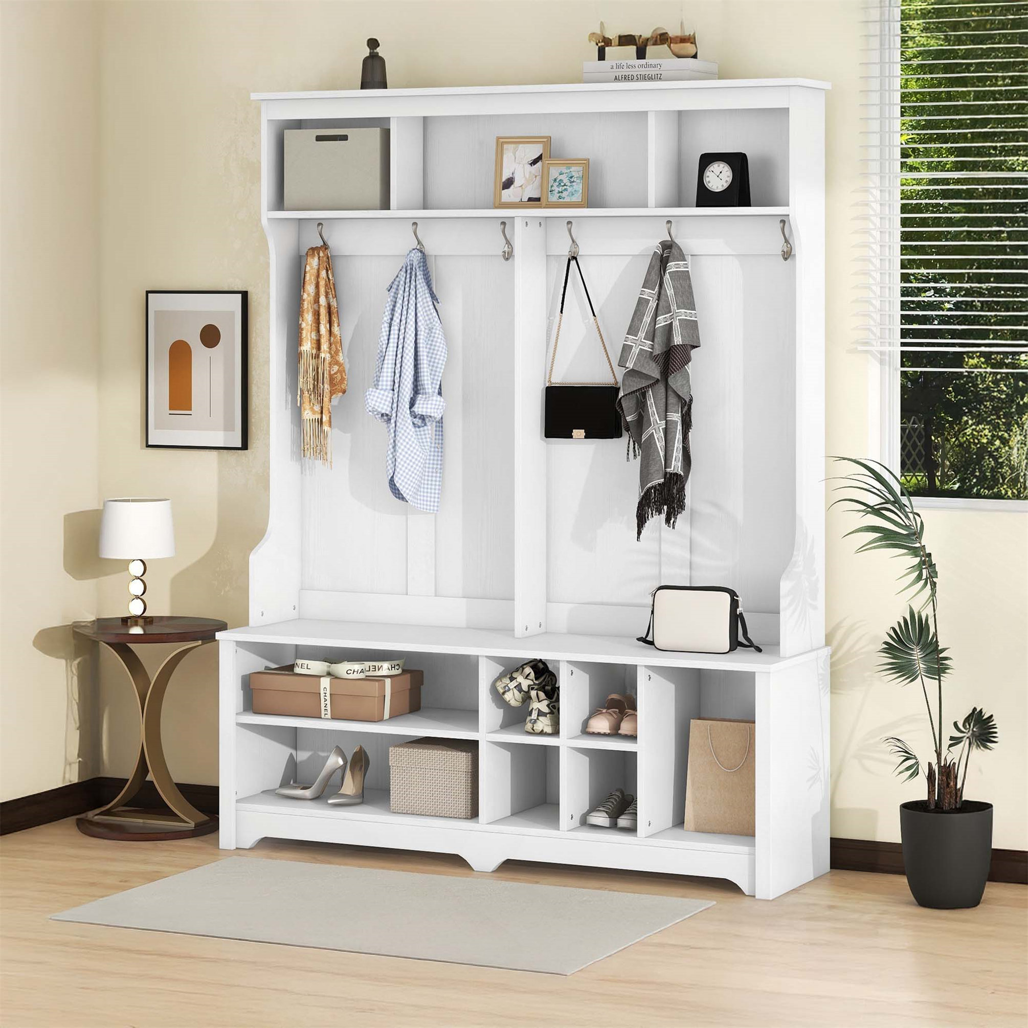 Lark Manor Modern Hallway Hall Tree With Metal Hooks And Storage Space ...