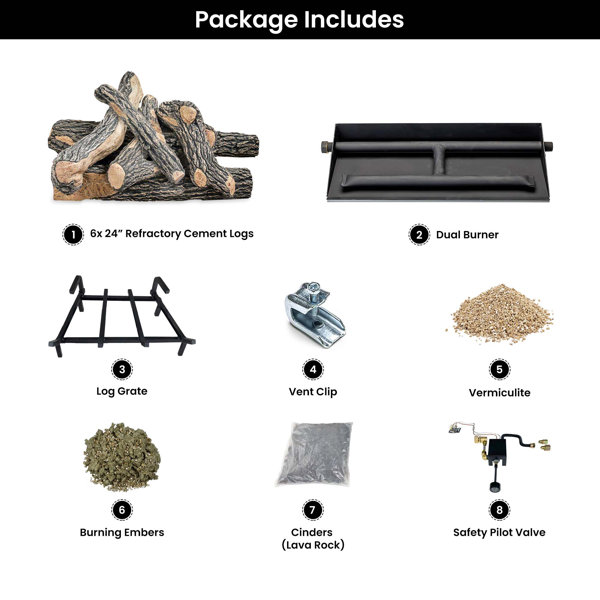 Tretco Great Oak Premium Realistic Vented Gas Log Kit LP NG & Reviews ...