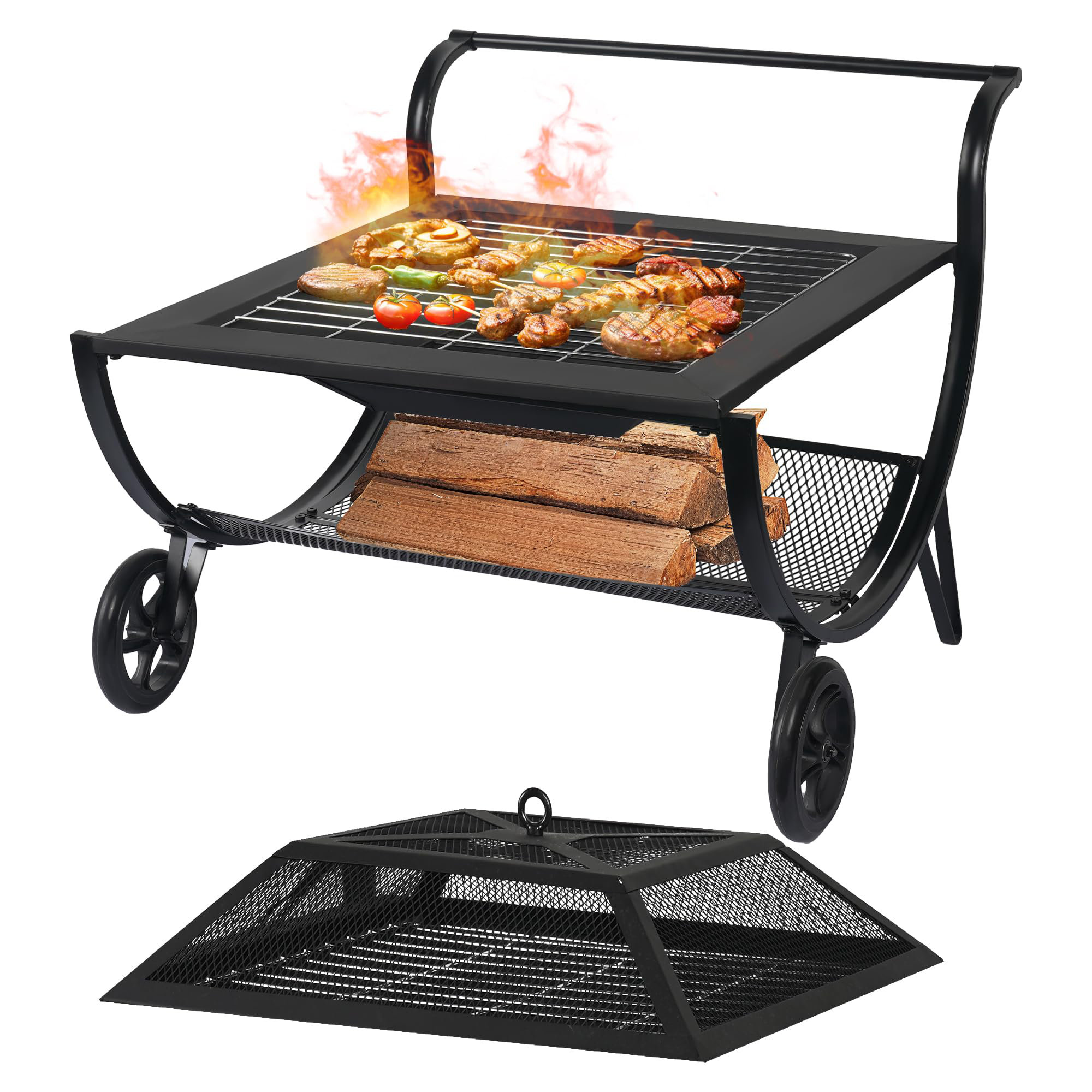 Latitude Run® Modern Square Fire Pit Grill – Portable Metal Grilling ...