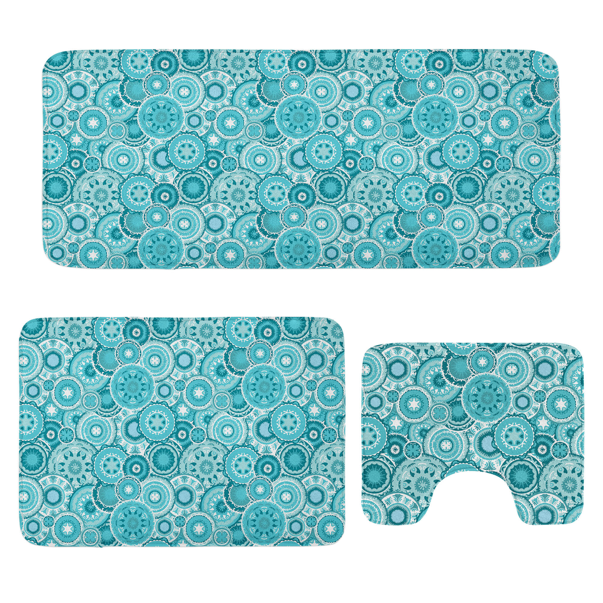 East Urban Home Aqua Bathroom Rug Set 3 Pieces U-Shape & Rectangle Mats ...