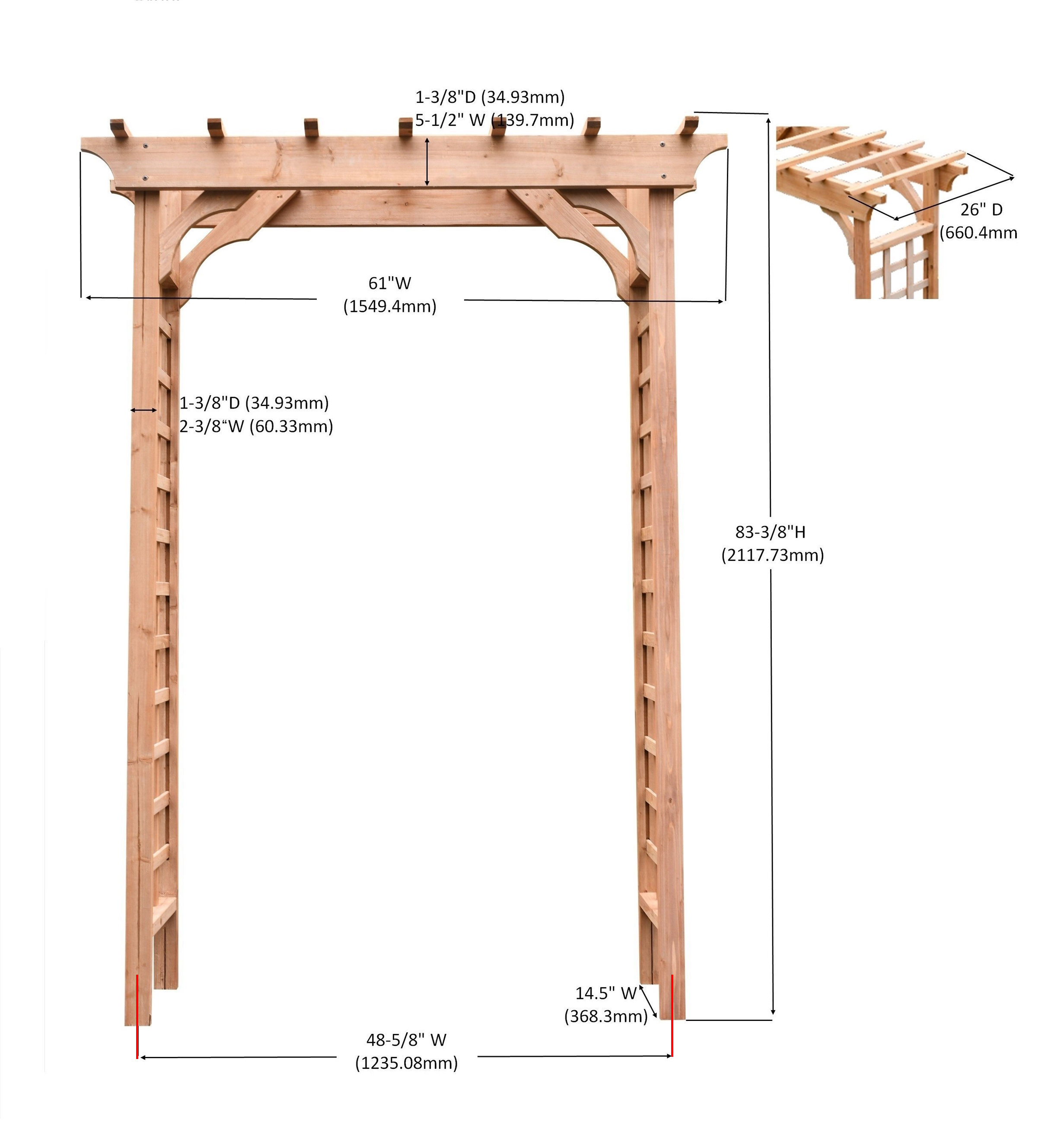 Arlmont & Co. Minaa 61" W x 26" D Solid Wood Garden Arches Arbor ...