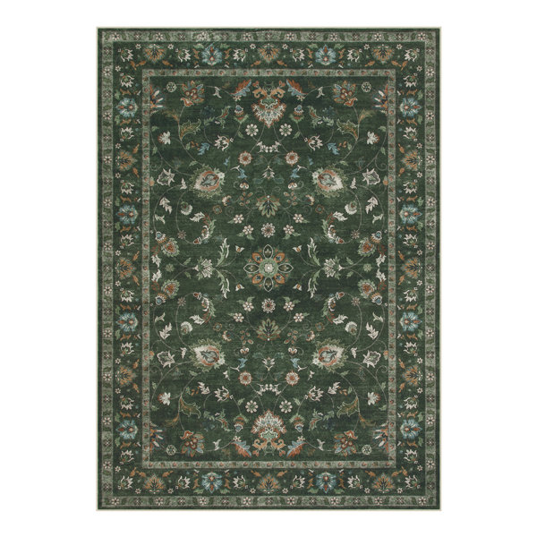 Alcott Hill® Vintage Floral Vine Washable Area Rug – Non-Slip Soft ...