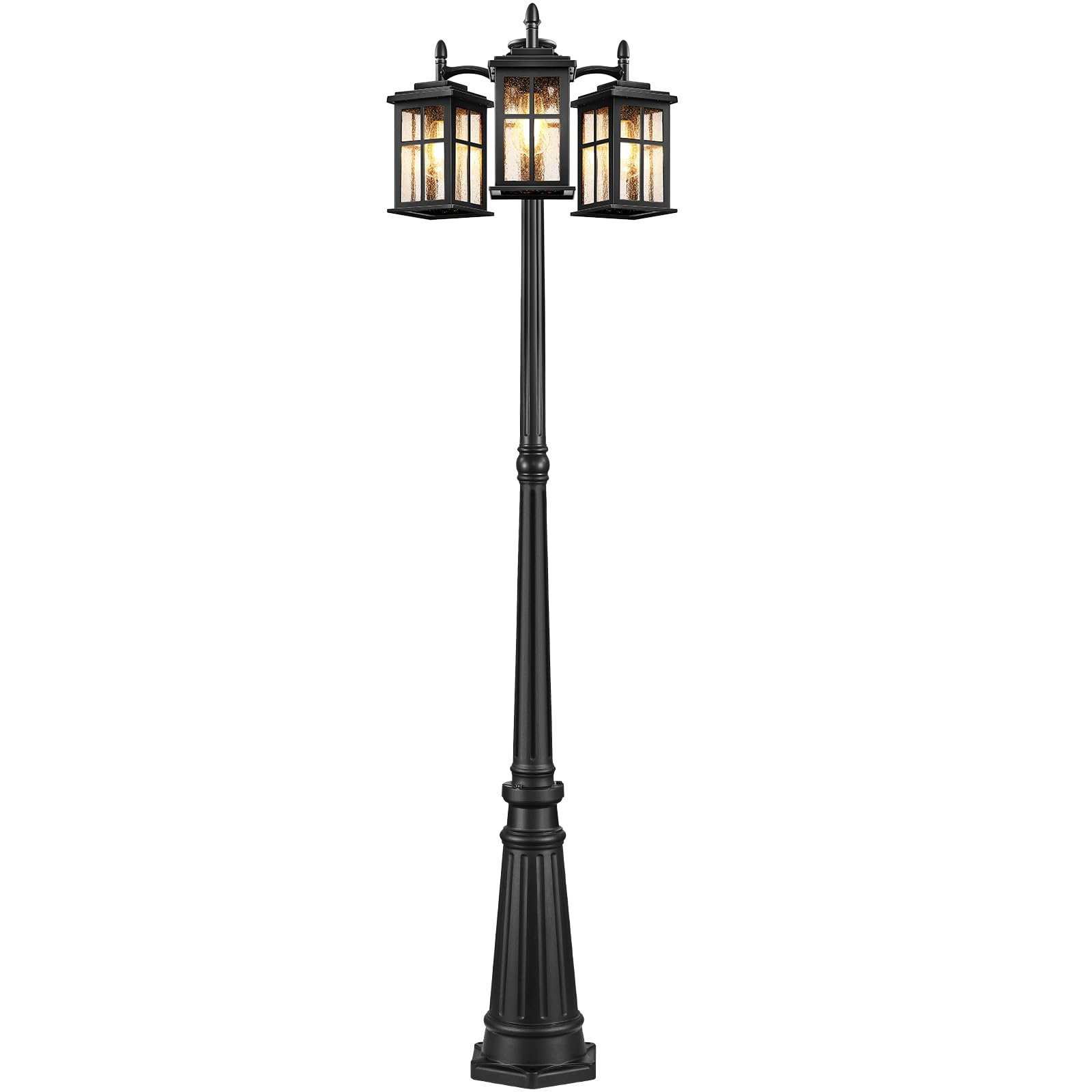Canora Grey 3-Head Outdoor Post Lights Hard Wired, Dusk To Dawn Black ...