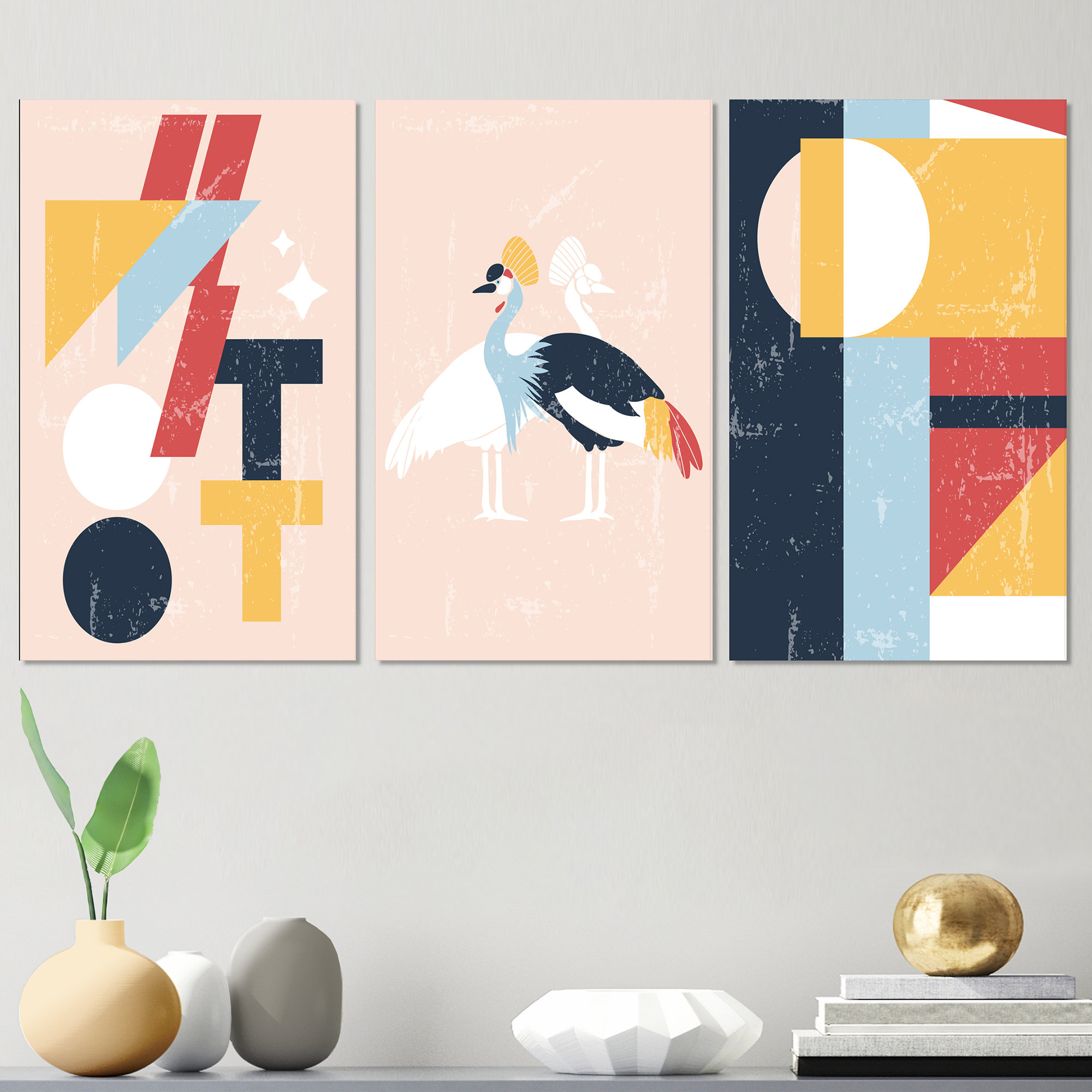 Corrigan Studio® Vintage Retro Birds III - Mid-Century Modern Art Set ...