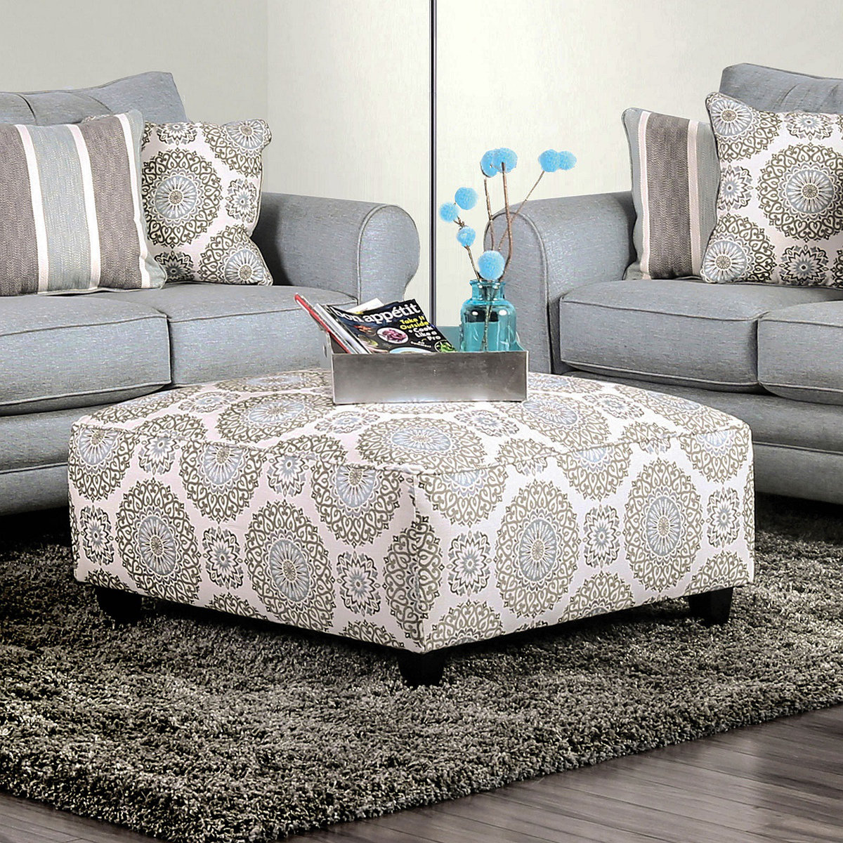 Canora Grey Square Upholstery Ottoman Transitional Style Welt Trim ...
