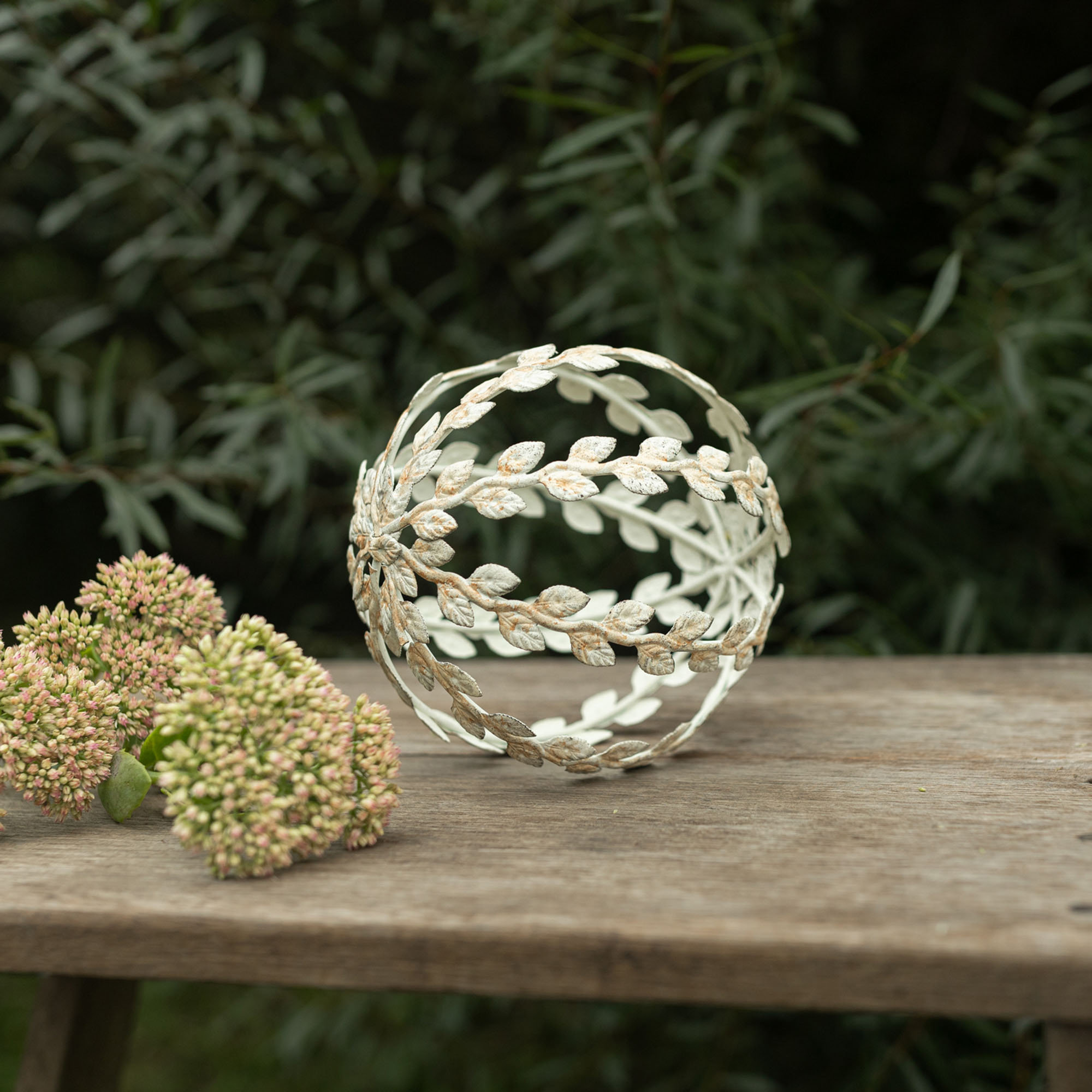 Foreside Home & Garden Floral Sphere Decorative Accent Antique White ...