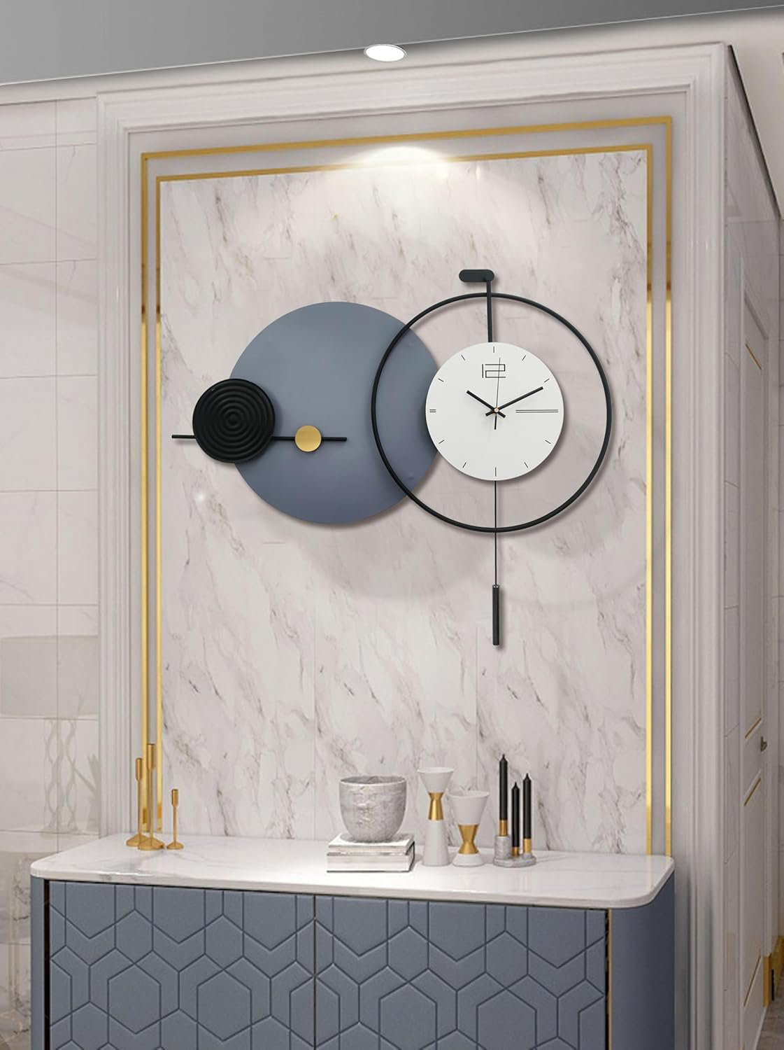 Ivy Bronx Modern Metal Wall Clock With Pendulum - Large Decorative Non ...