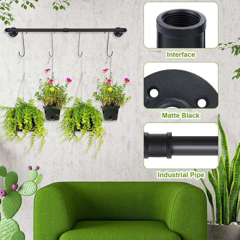 Trent Austin Design® Black Metal Wall Mount Plant Hanging Rod Ceiling ...