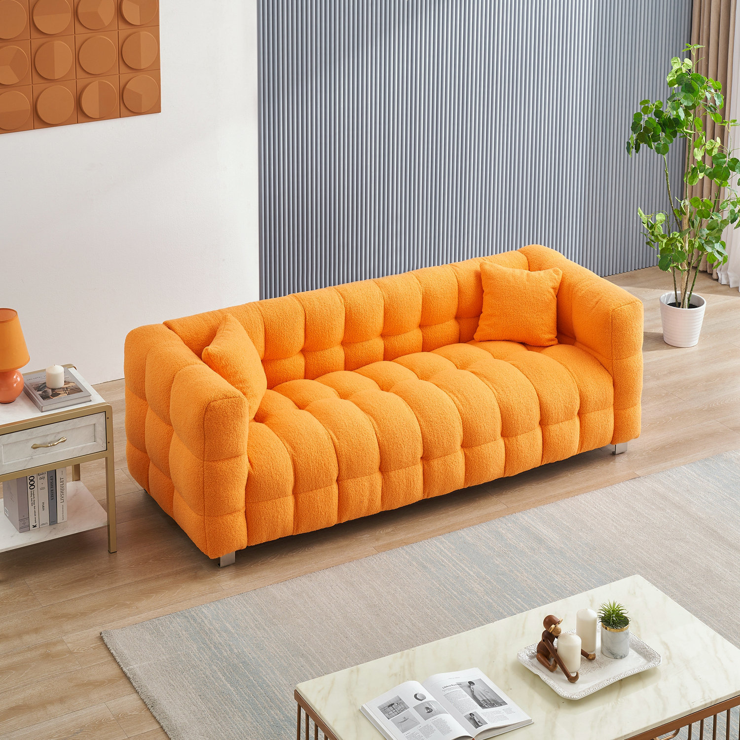 Ivy Bronx Green Teddy Fleece Sofa 80 Discharge In Living Room Bedroom With Two Throw Pillows