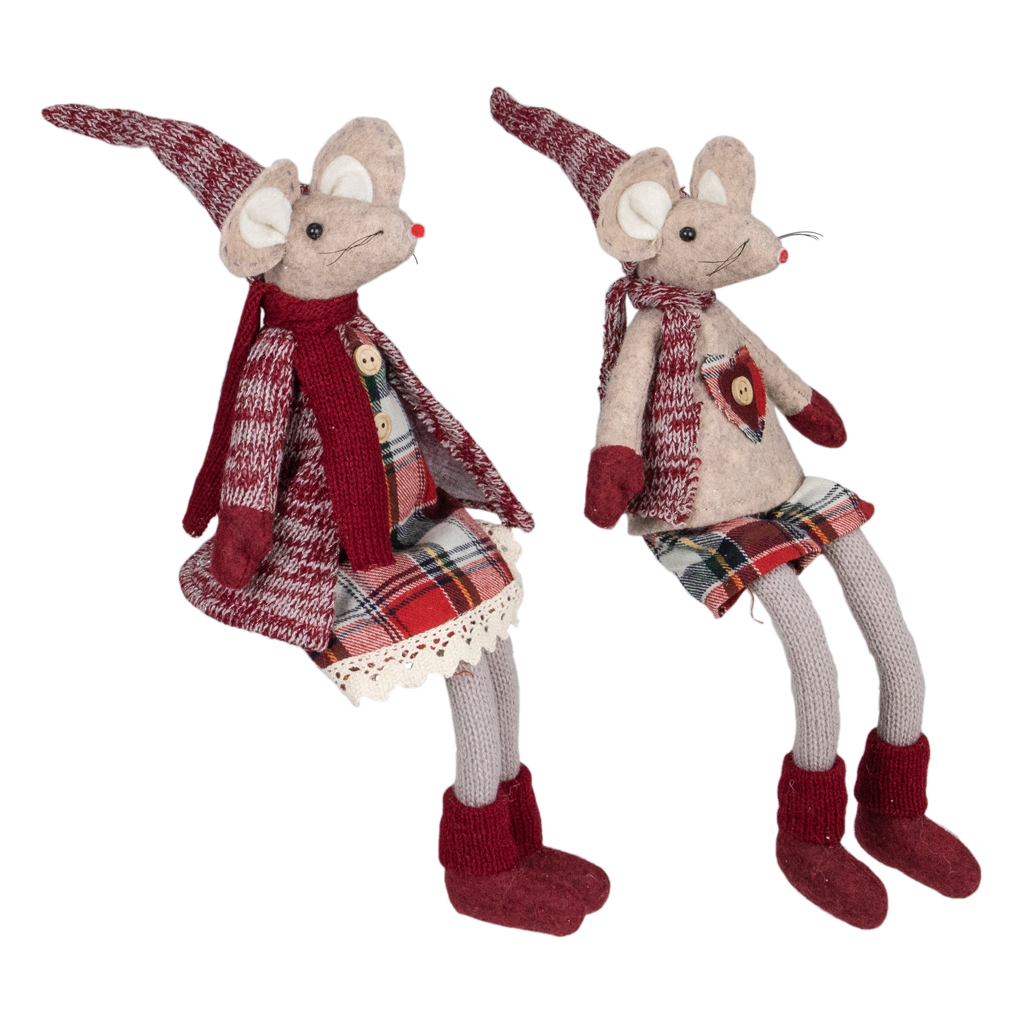 Northlight Seasonal Set Of 2 Boy And Girl Sitting Plush Christmas Mice ...