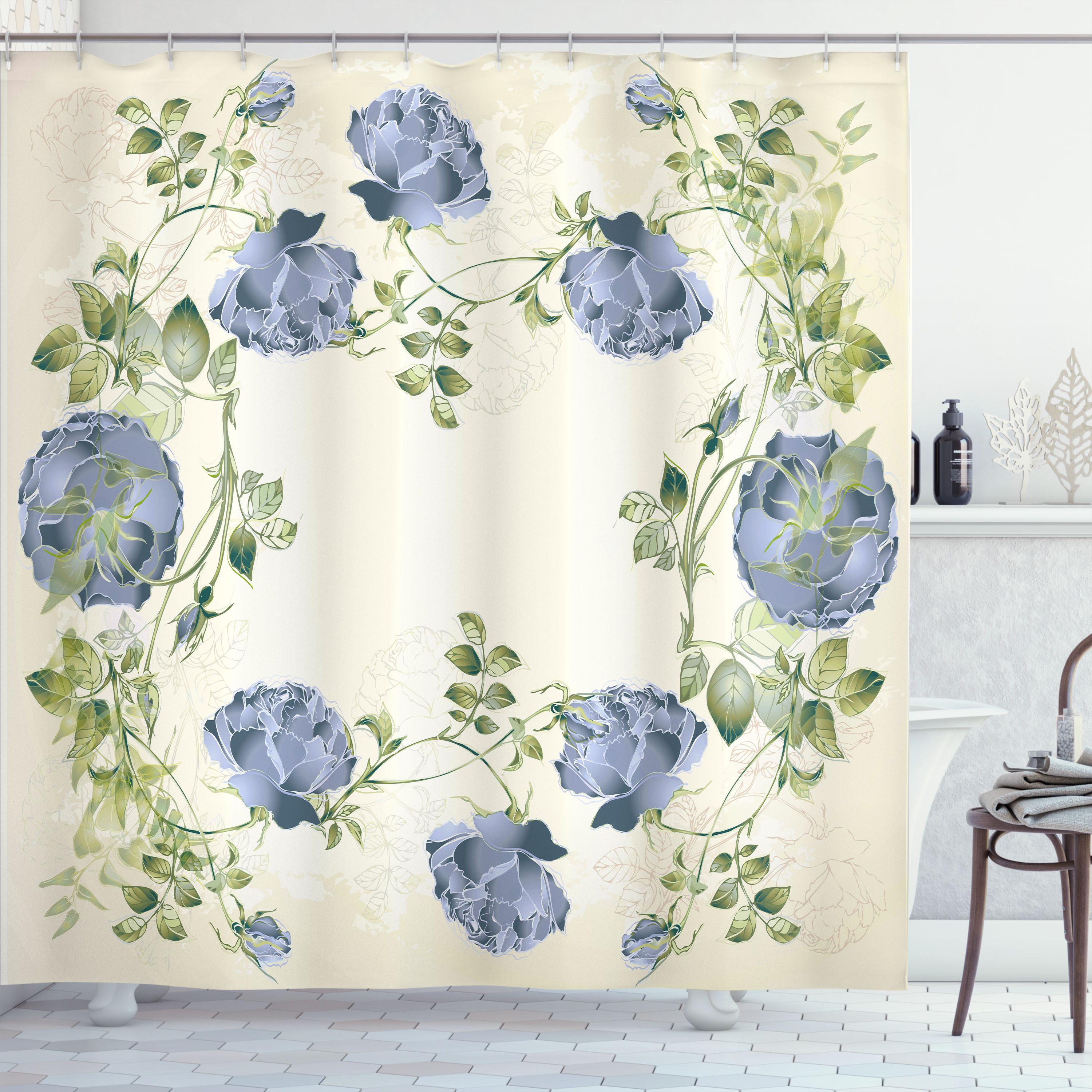 East Urban Home Denman Floral Shower Curtain Vintage Roses Framework ...