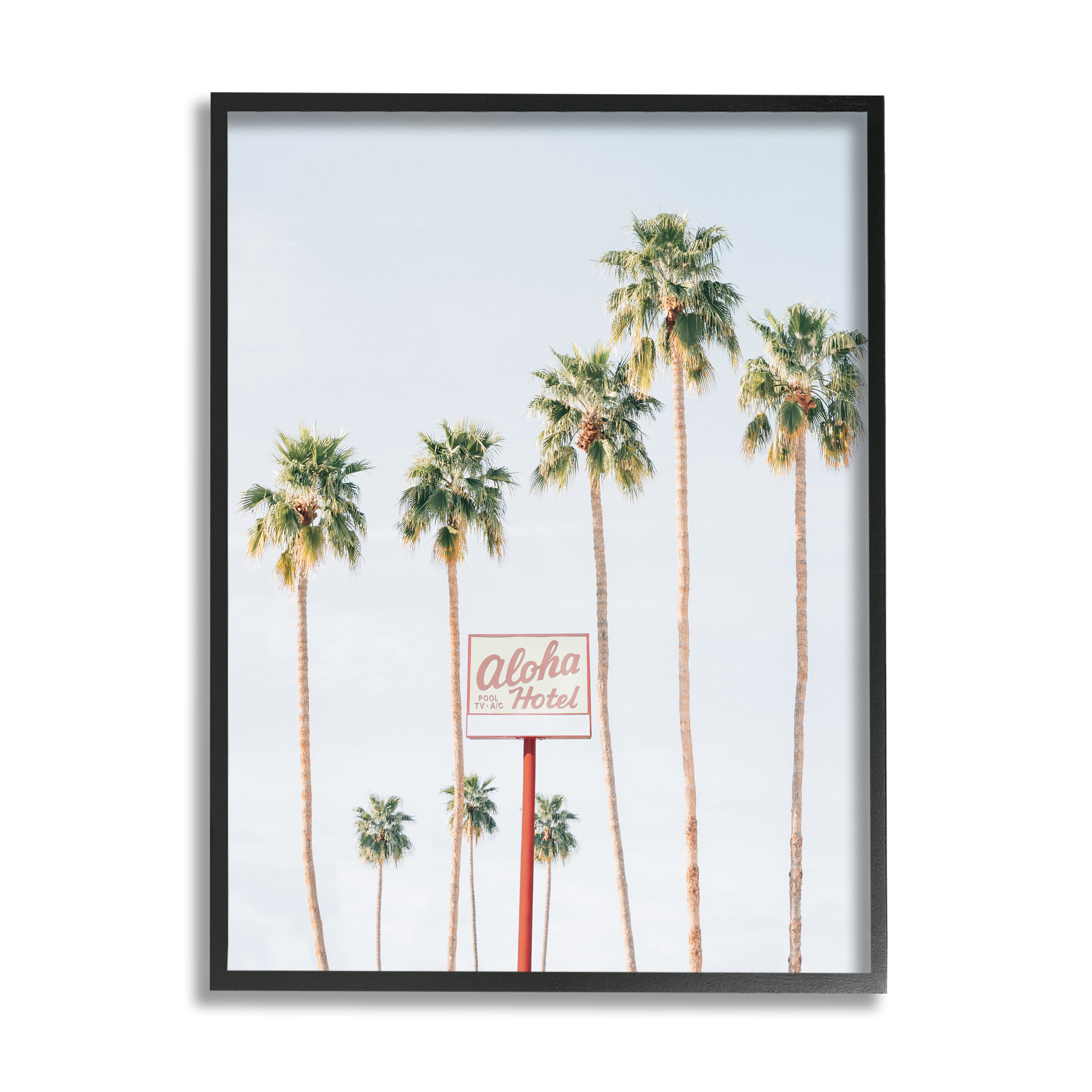 Stupell Industries Aloha Hotel With Palm Trees Framed Giclee Art Design ...