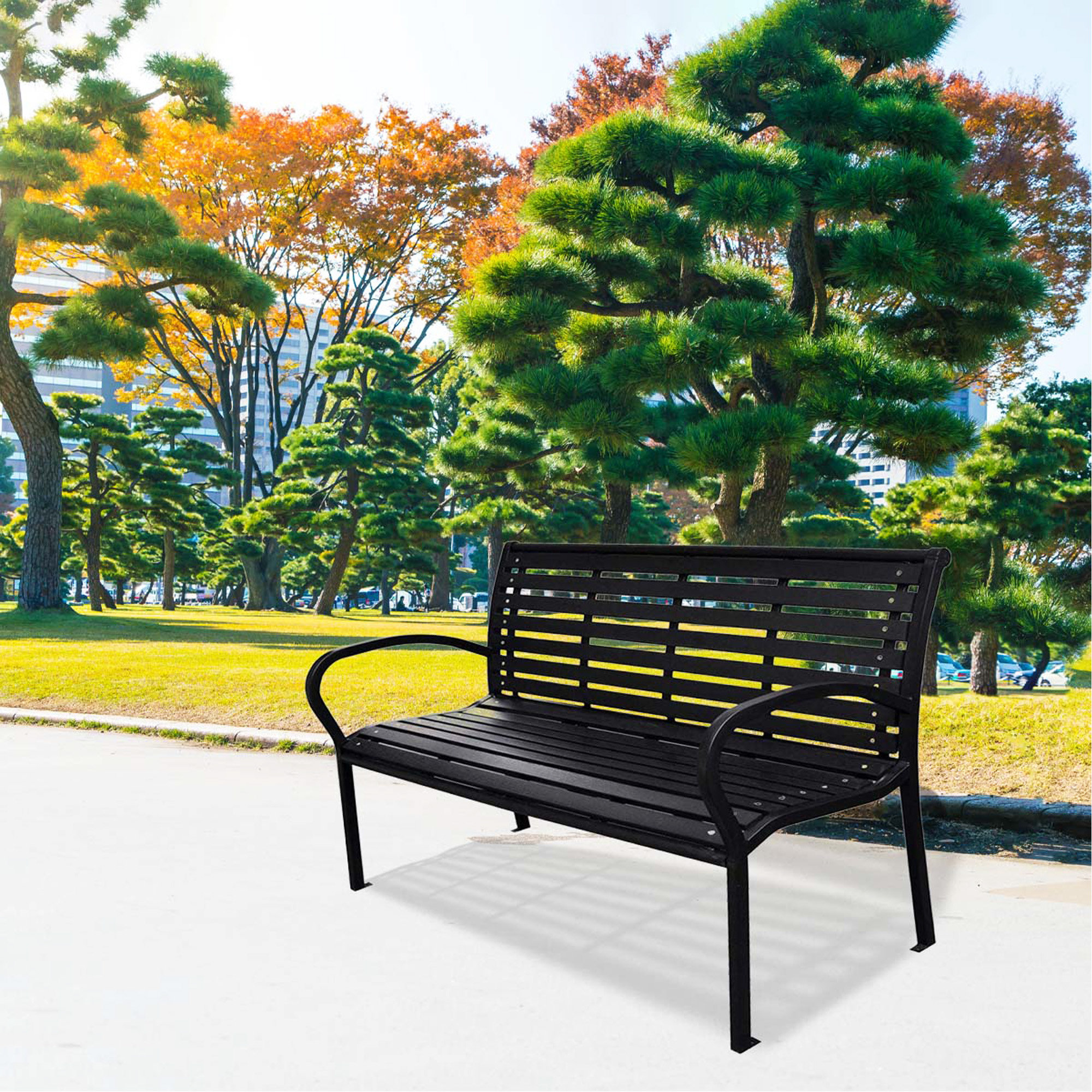 Lark Manor 45.7In. Patio Bench Black Steel And Wpc - Wayfair Canada