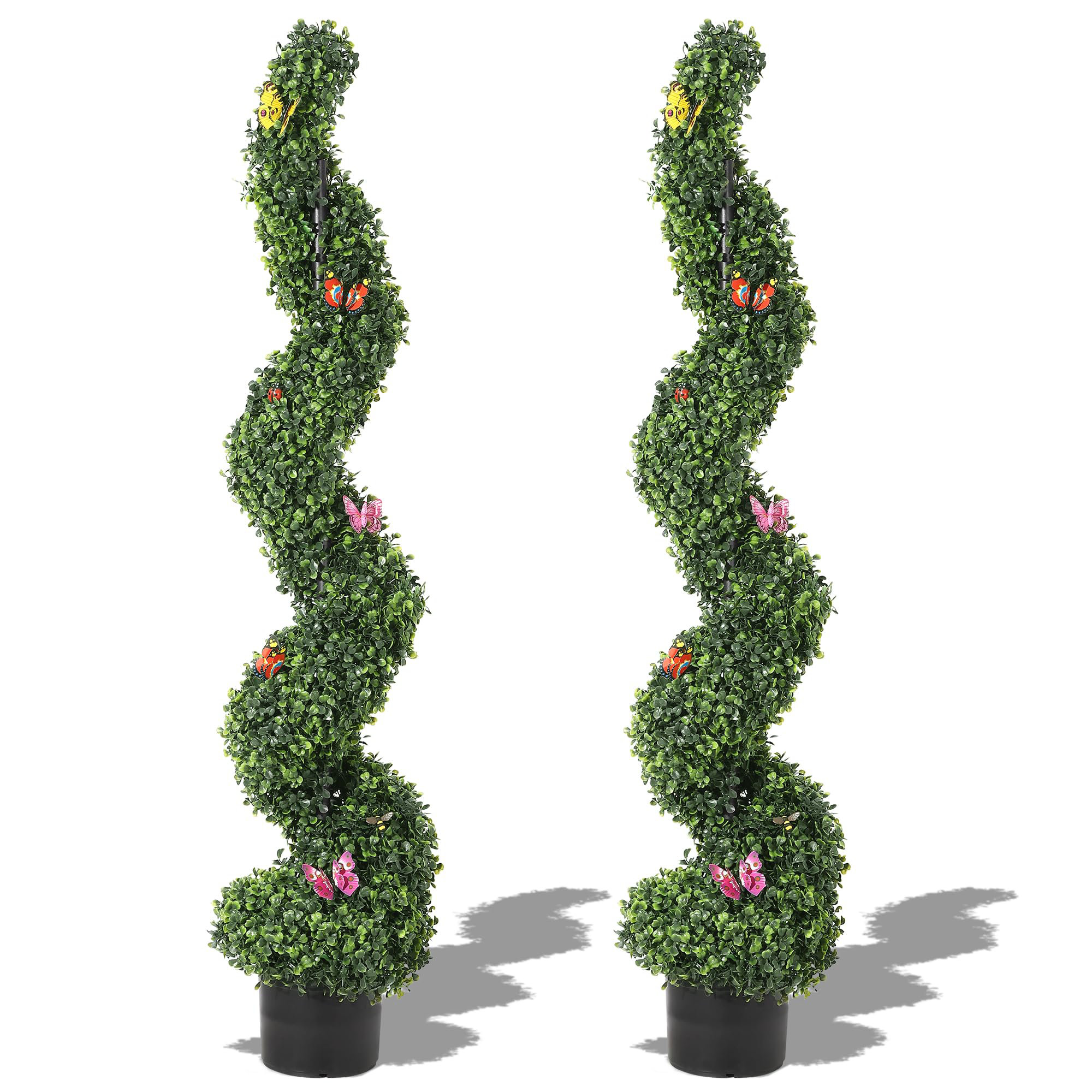 Yuan Home 2Pcs Artificial Boxwood Spiral Topiary Trees, Artificial ...