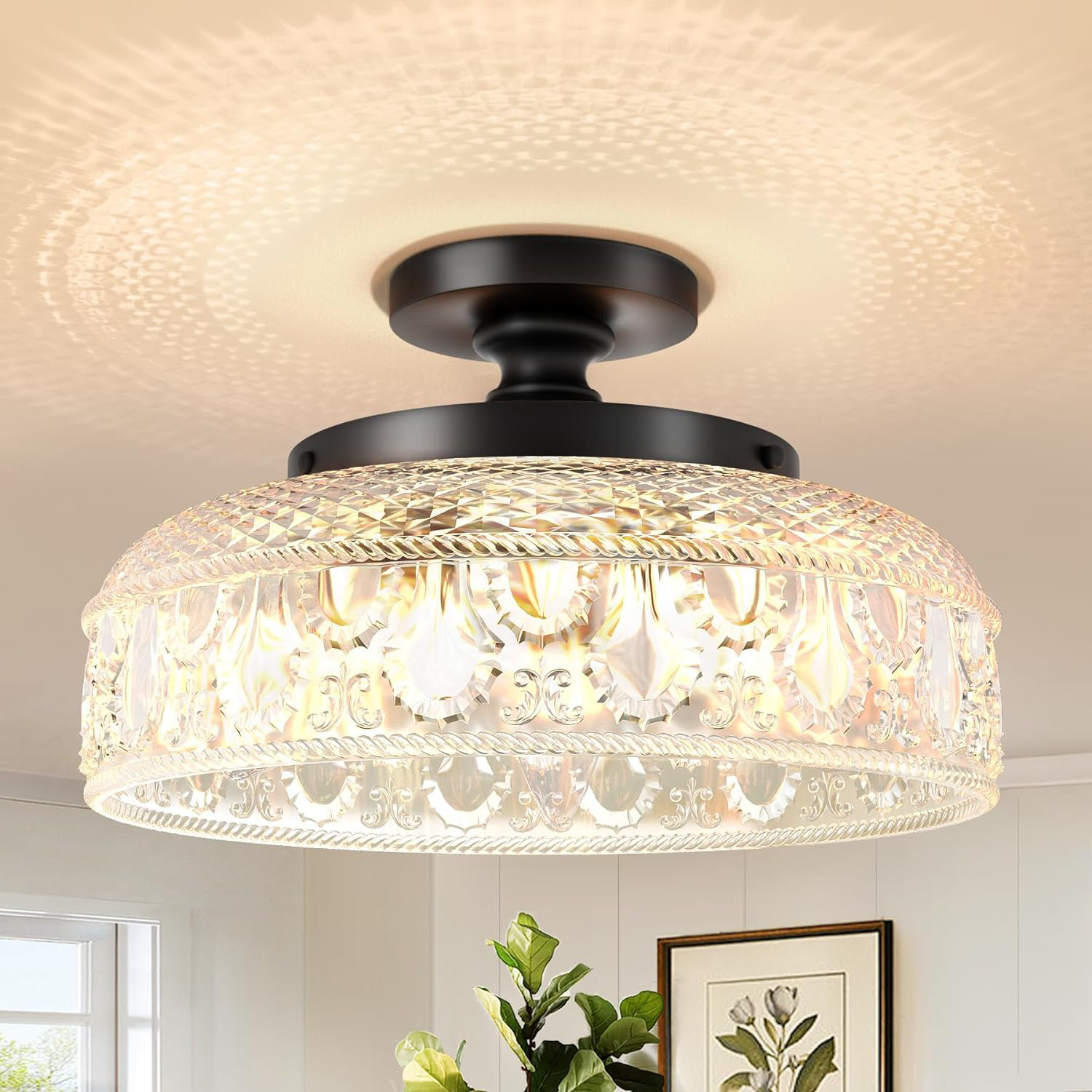Obeten The Semi Flush Mount Ceiling Light, 3-Bulb Globe Glass Close to ...