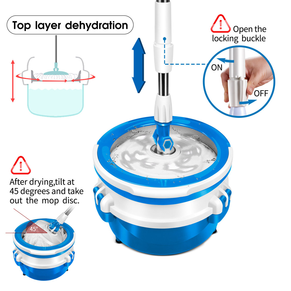 TOPMART 360 Degree Rotating Mop Bucket Set With 3 Microfiber Cloth Mop ...