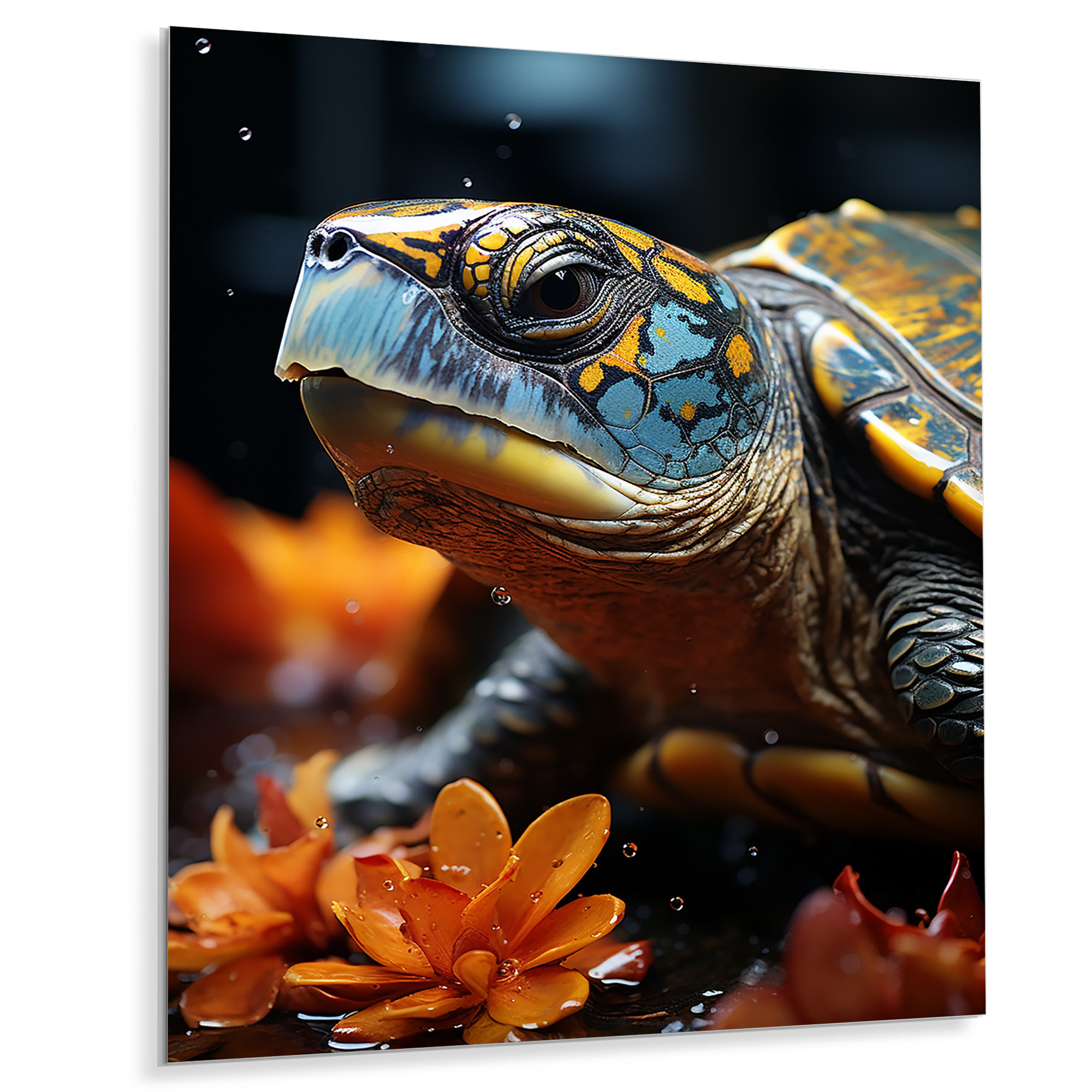 Ebern Designs Turtle Floral Portrait II - Animals Turtle Metal Wall Art ...
