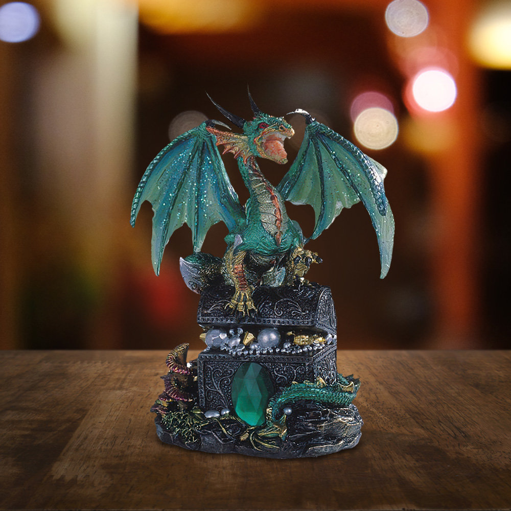 Trinx Jerine 5"H Green Dragon Guarding Treasure Figurine Unique Gifts ...