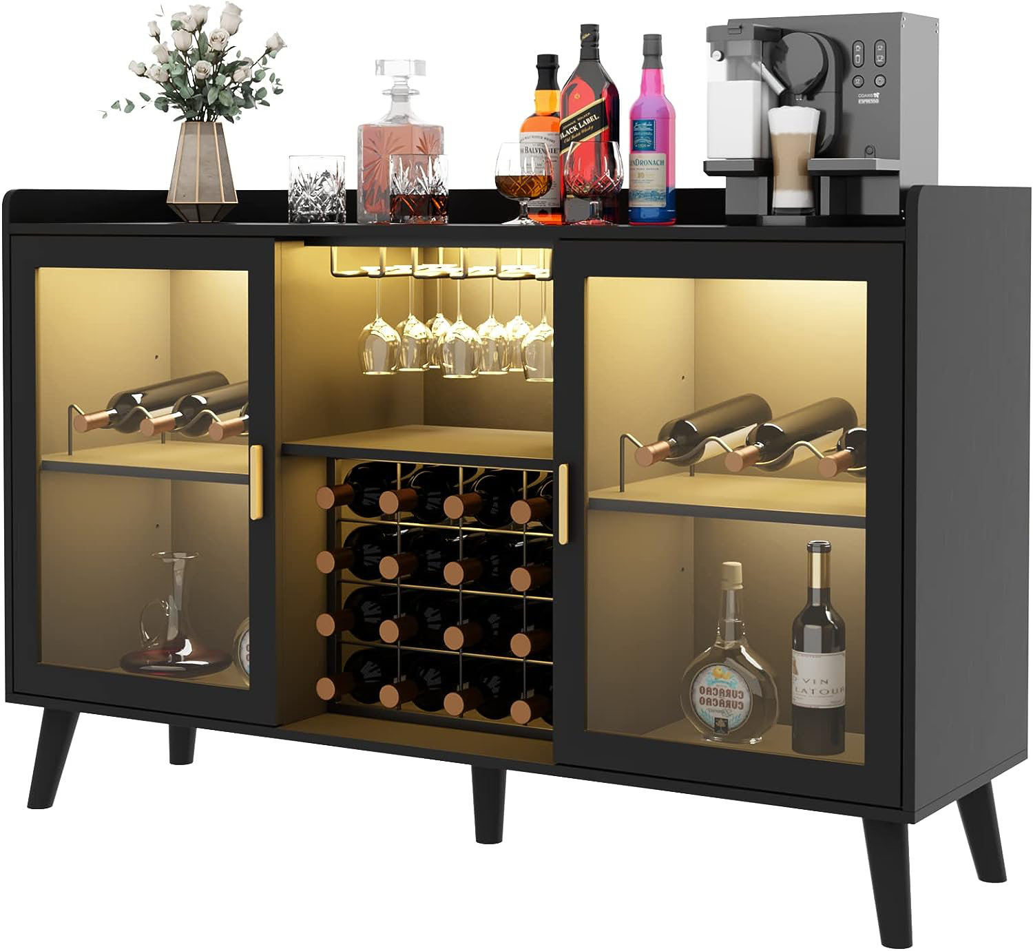 Wrought Studio™ Ermo Wine Bar Cabinet with Led Light, Home Coffee ...