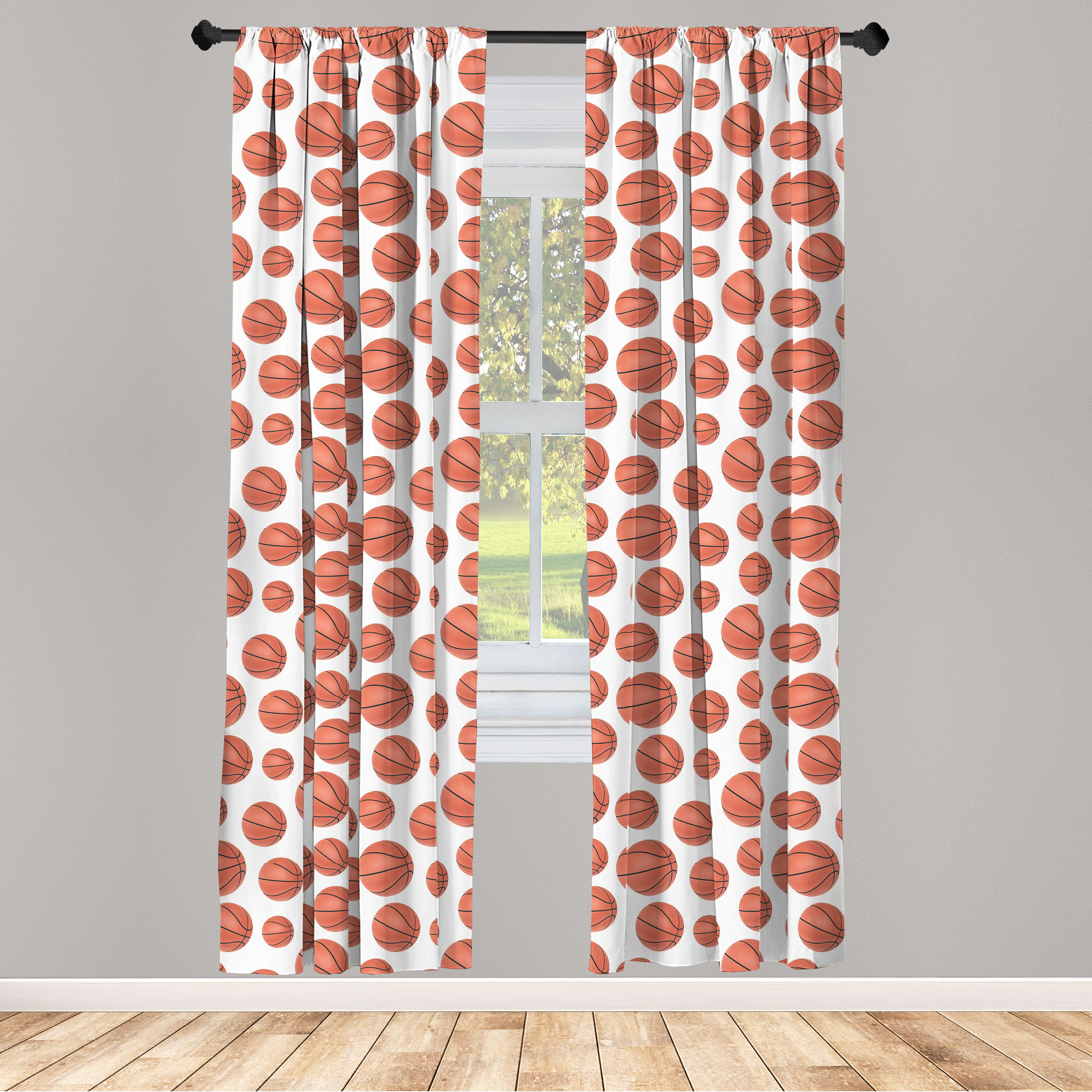 East Urban Home Basketball 4-Panel Curtains Realistic Style Ball 56"x84 ...