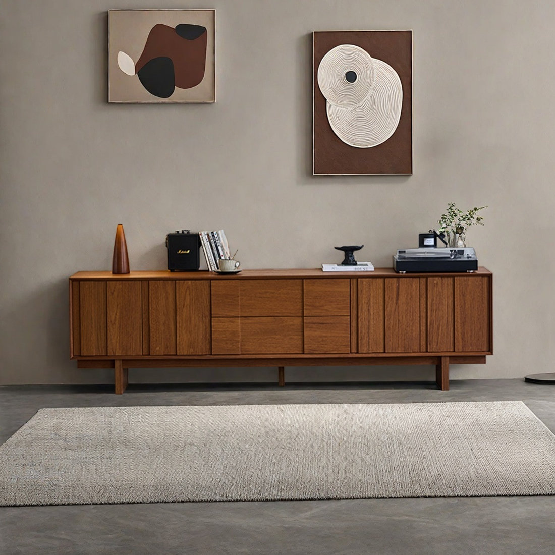 Everly Quinn Modern Wood TV Stand with Cabinets, Drawers | Wayfair
