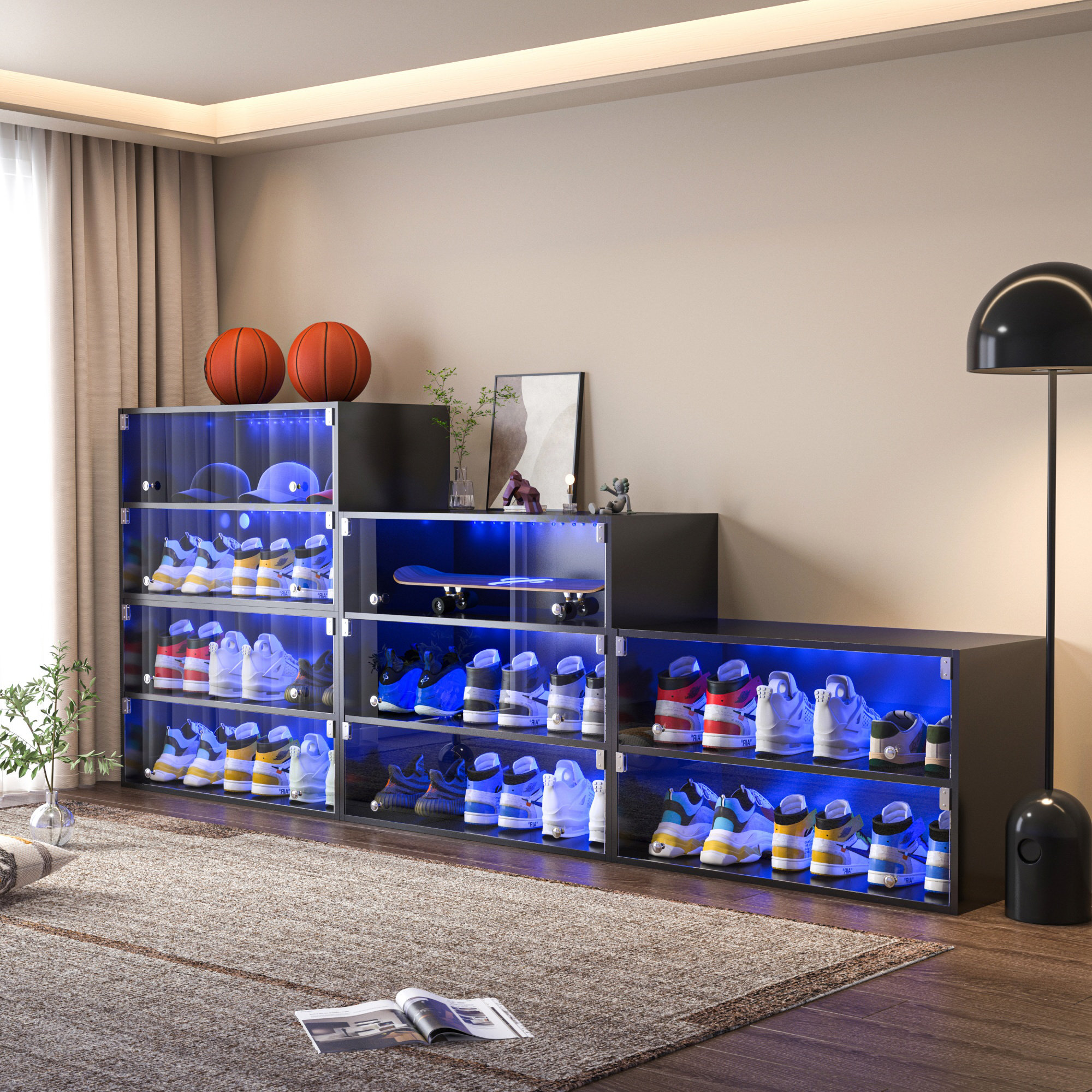 Ivy Bronx Glass Door Shoe Box Shoe Storage Cabinet For Sneakers With ...