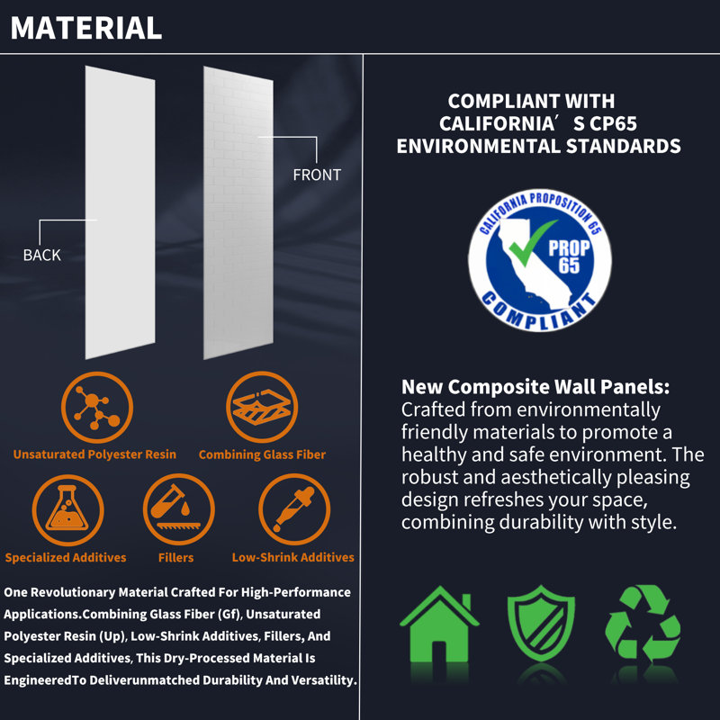 ExBrite 60" W 96" H Three Wall Composite Shower Wall Panel Surround ...