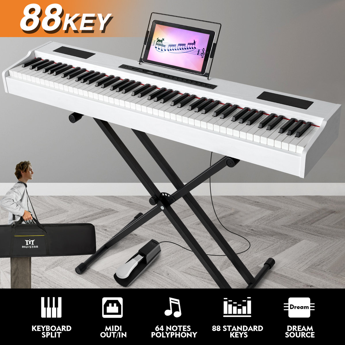Artist Hand Full Size Electric 88 Key Digital Piano Keyboard With Stand ...