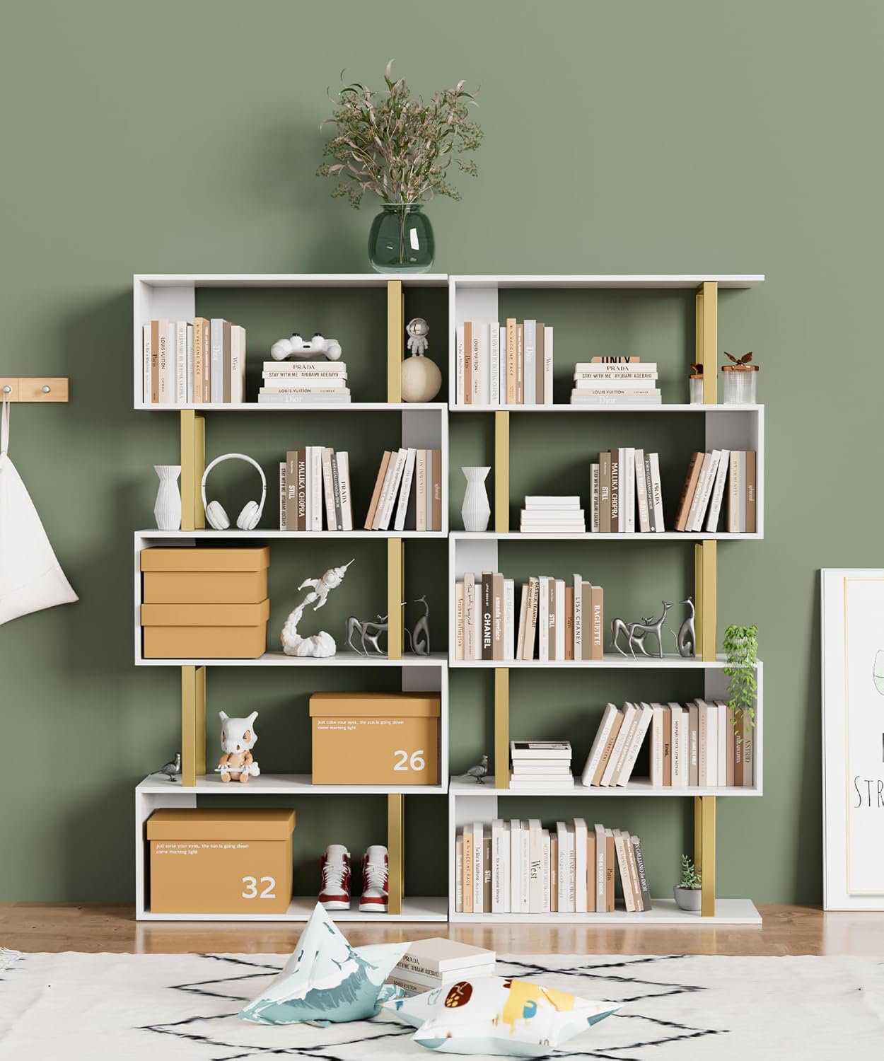 Everly Quinn 5 Tier Geometric Bookcase,S Shaped Bookshelf, Wood ...