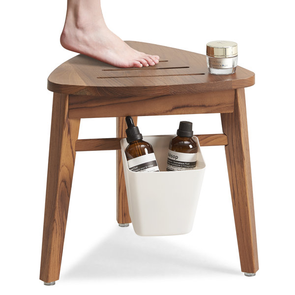Ebern Designs Teak Shower Stool For Shaving, Teak Corner Shower Bench ...