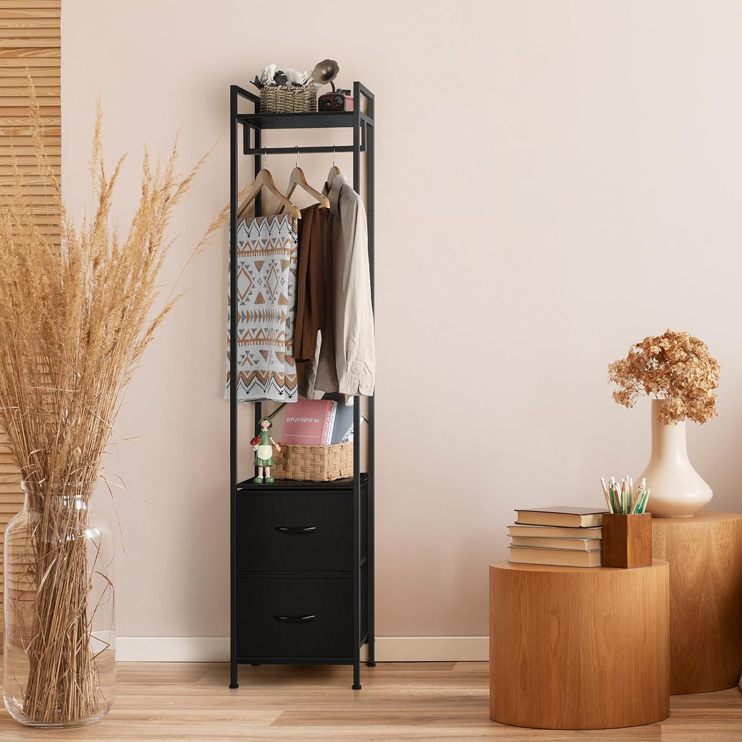 Latitude Run® Clothes Rack 3 Tiers Heavy Duty Coat Rack With 2 Fabric ...