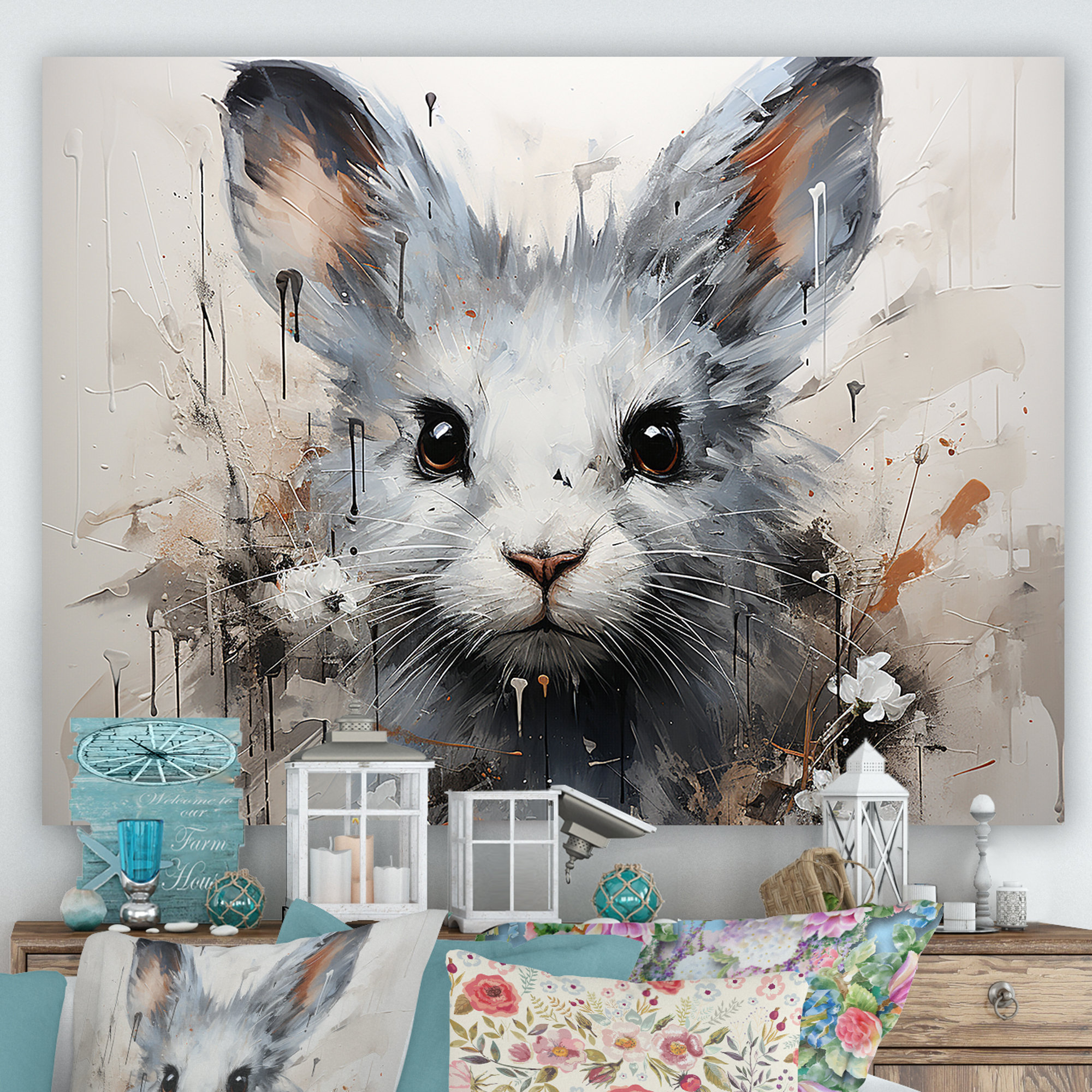 Design Art Minimalism Mice In Abstract Portrait - Mouse Canvas Wall Art ...