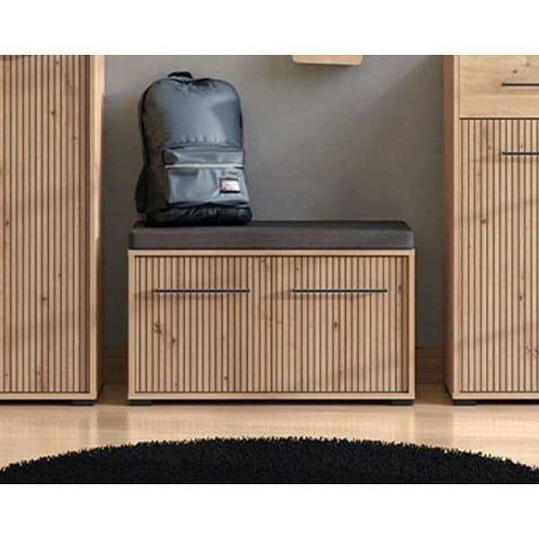 17 Stories Lazlo Slatted Artisan Oak Effect Hallway Storage Bench ...
