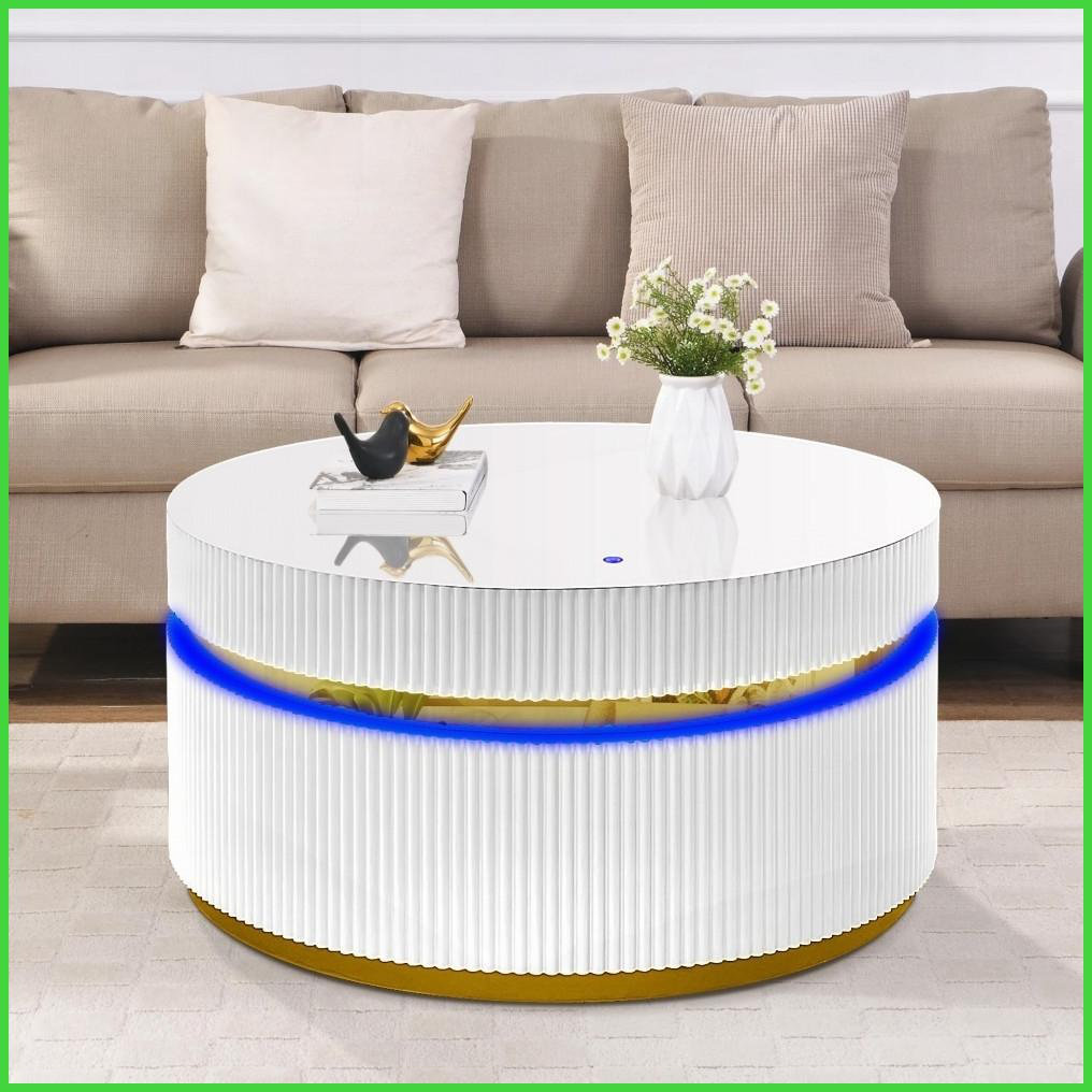 Latitude Run® Tavita 39" Round White Glass Top Coffee Table - LED ...