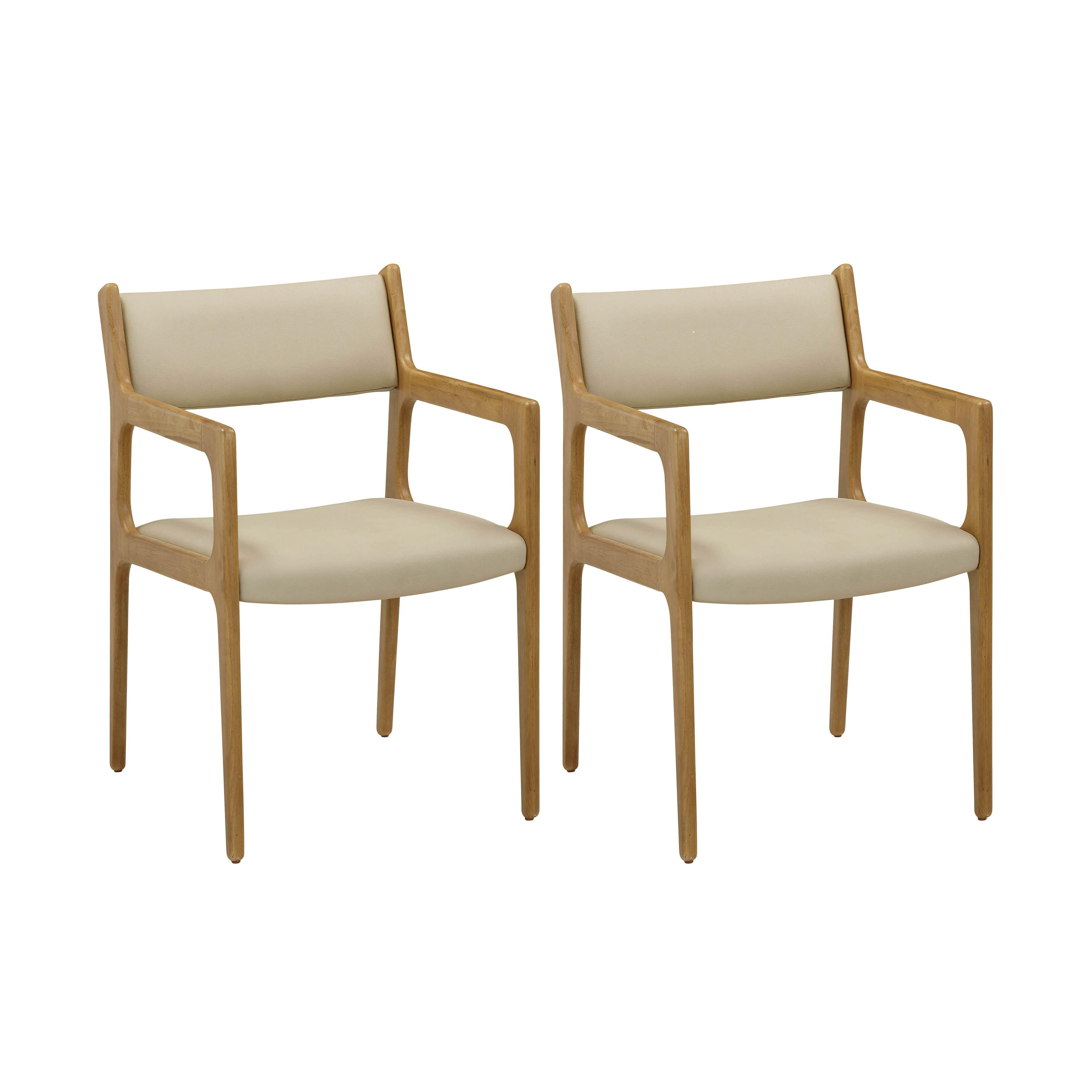 Ebern Designs Cream Vegan Leather Dining Chair - Set of 2 | Wayfair