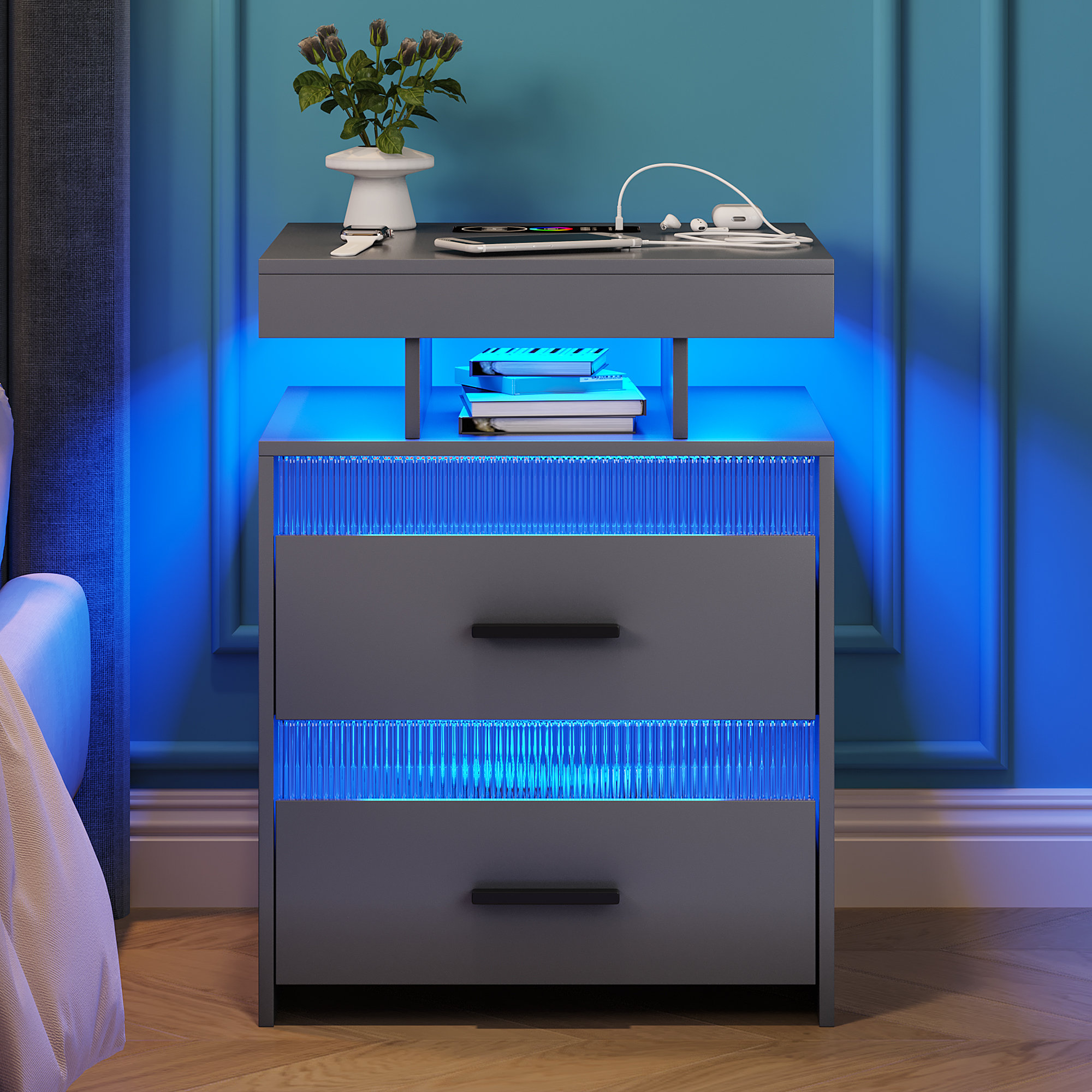 Wrought Studio Gaelyn Sensor LED Nightstand with Ample Storage Space ...