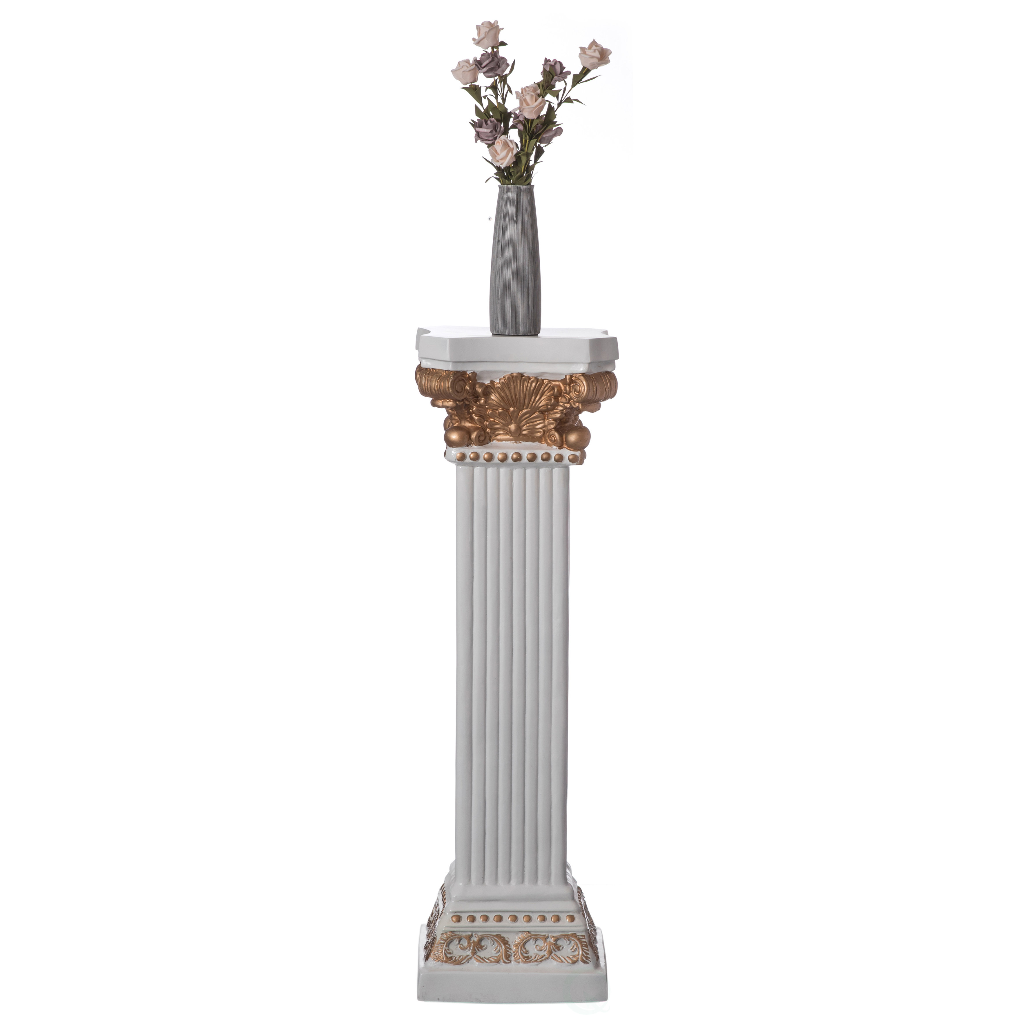 Uniquewise Fiberglass White and Gold Plinth Roman Piller Pedestal Vase ...