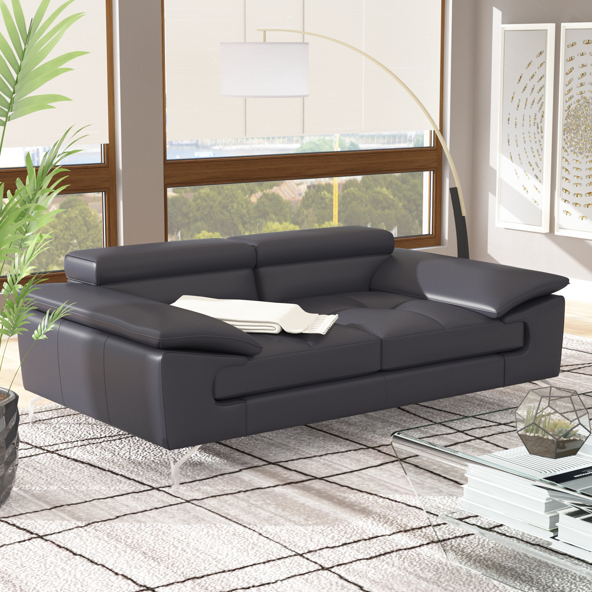 Orren Ellis Laurenard 73" Genuine Leather Pillow Top Arm Sofa & Reviews ...