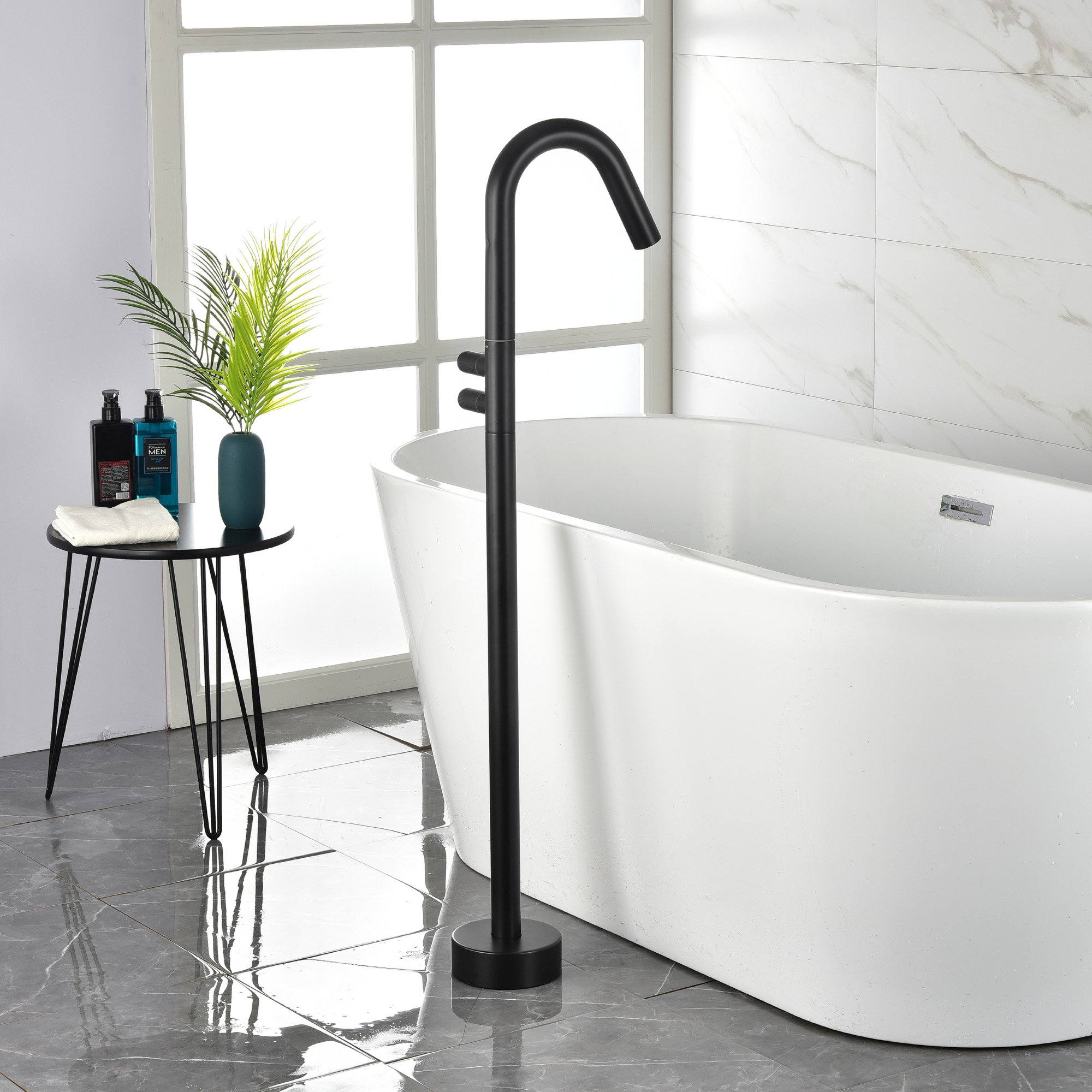 SHAMANDA Freestanding Bathtub Faucet Set Single Handle Floor Mount Tub ...